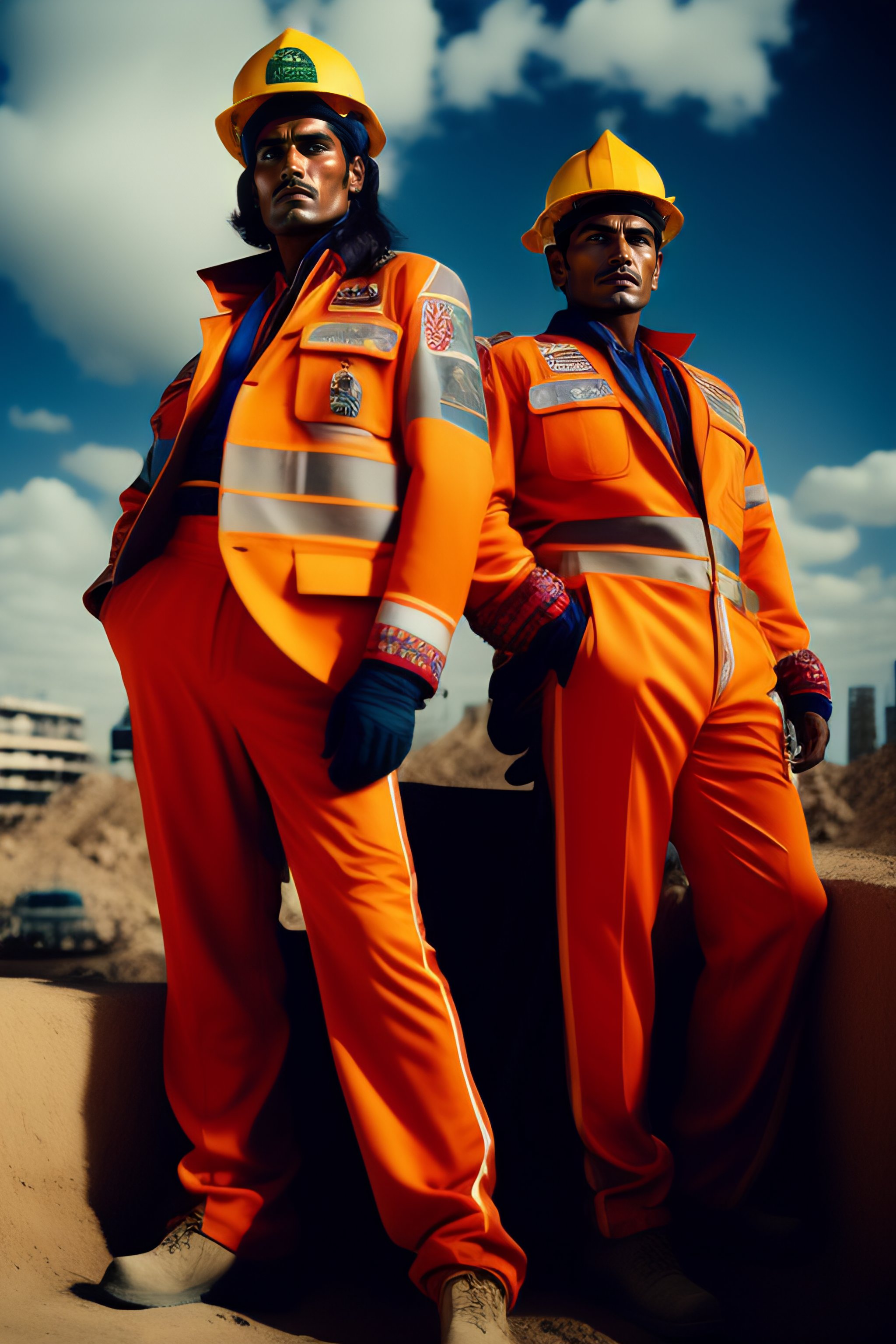 Lexica - Portrait of mexican construction workers on job site in ...