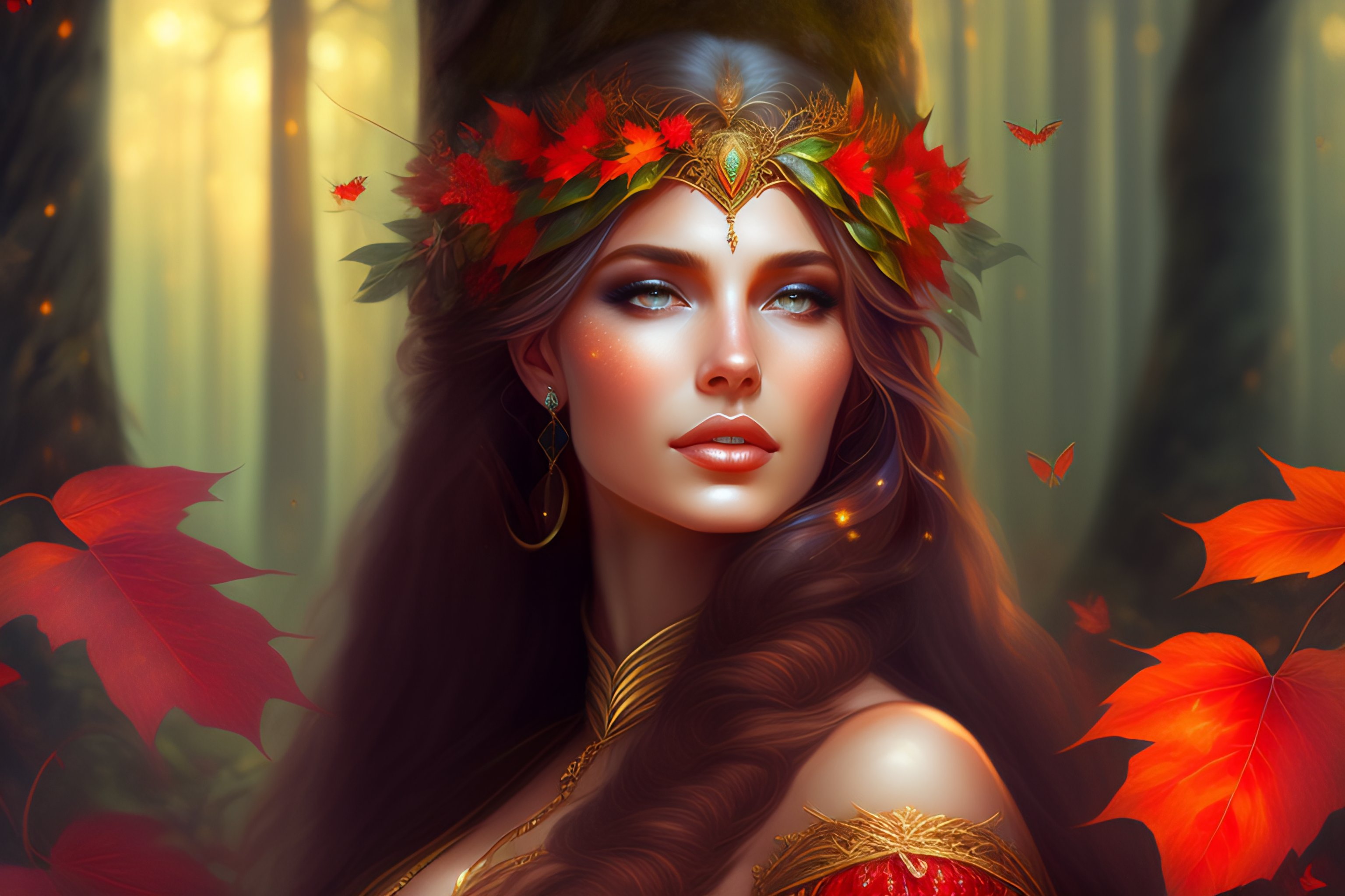 Lexica - A full body of a cute girl queen of ent of red fangorn forest ...