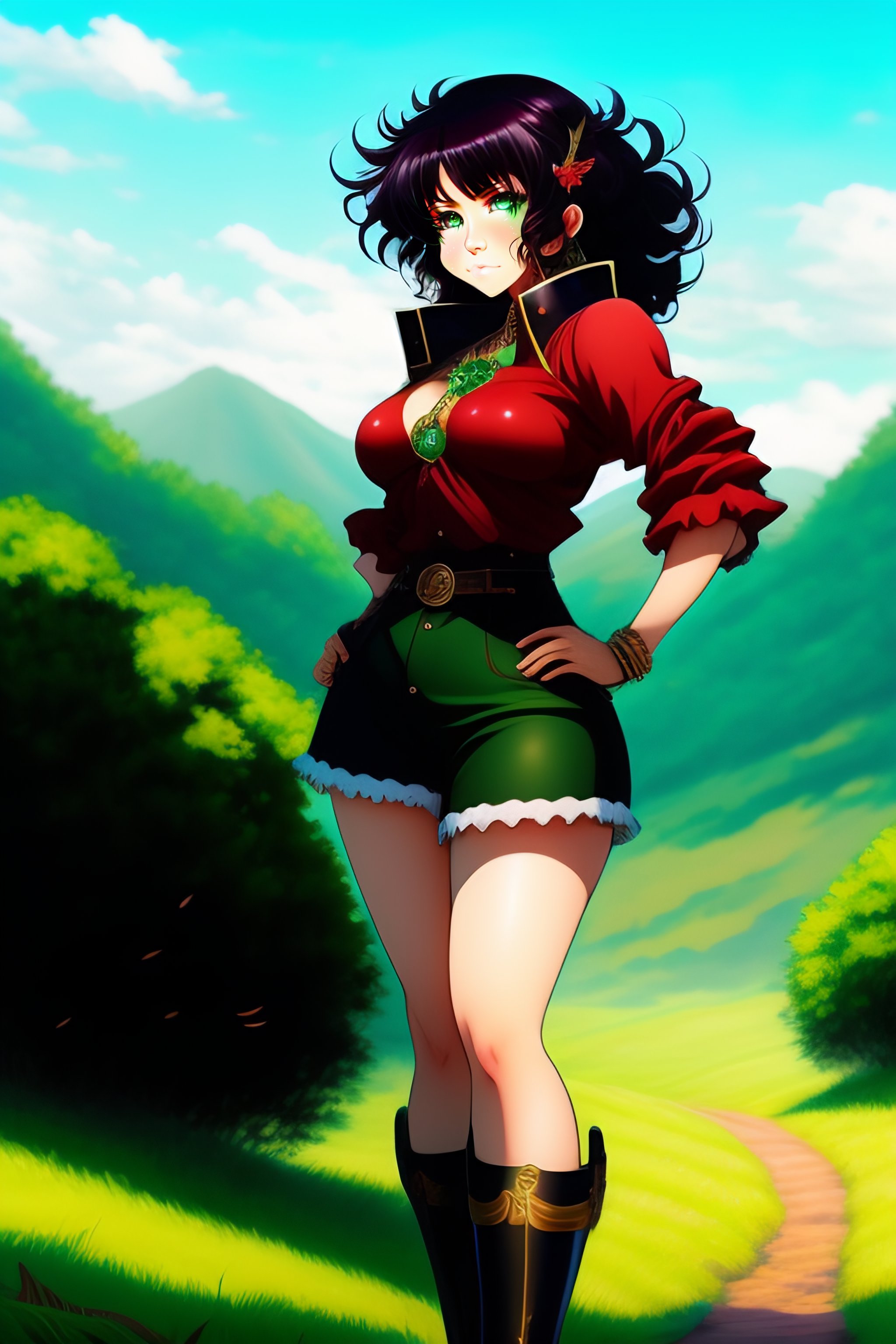 Lexica - Beautiful chonky woman with black short curly hair with jean ...