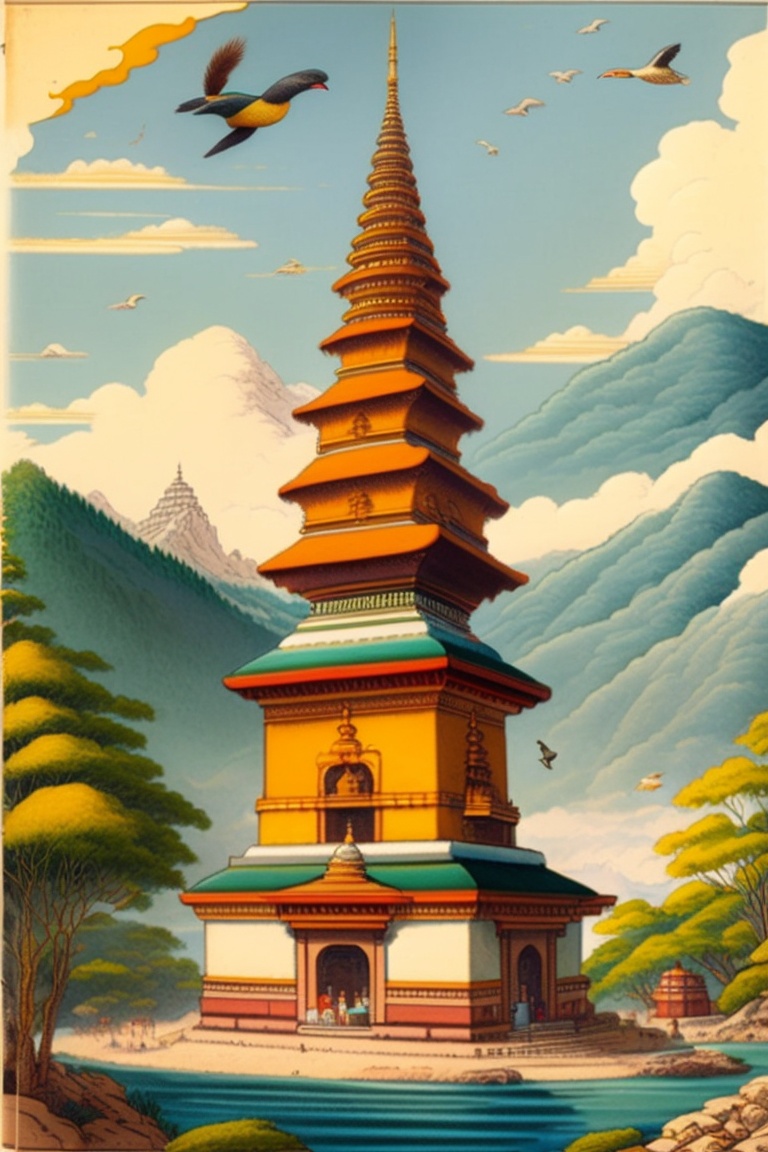 Lexica - Lord shiv temple, birds eye view, illustrated by Hergé, style ...