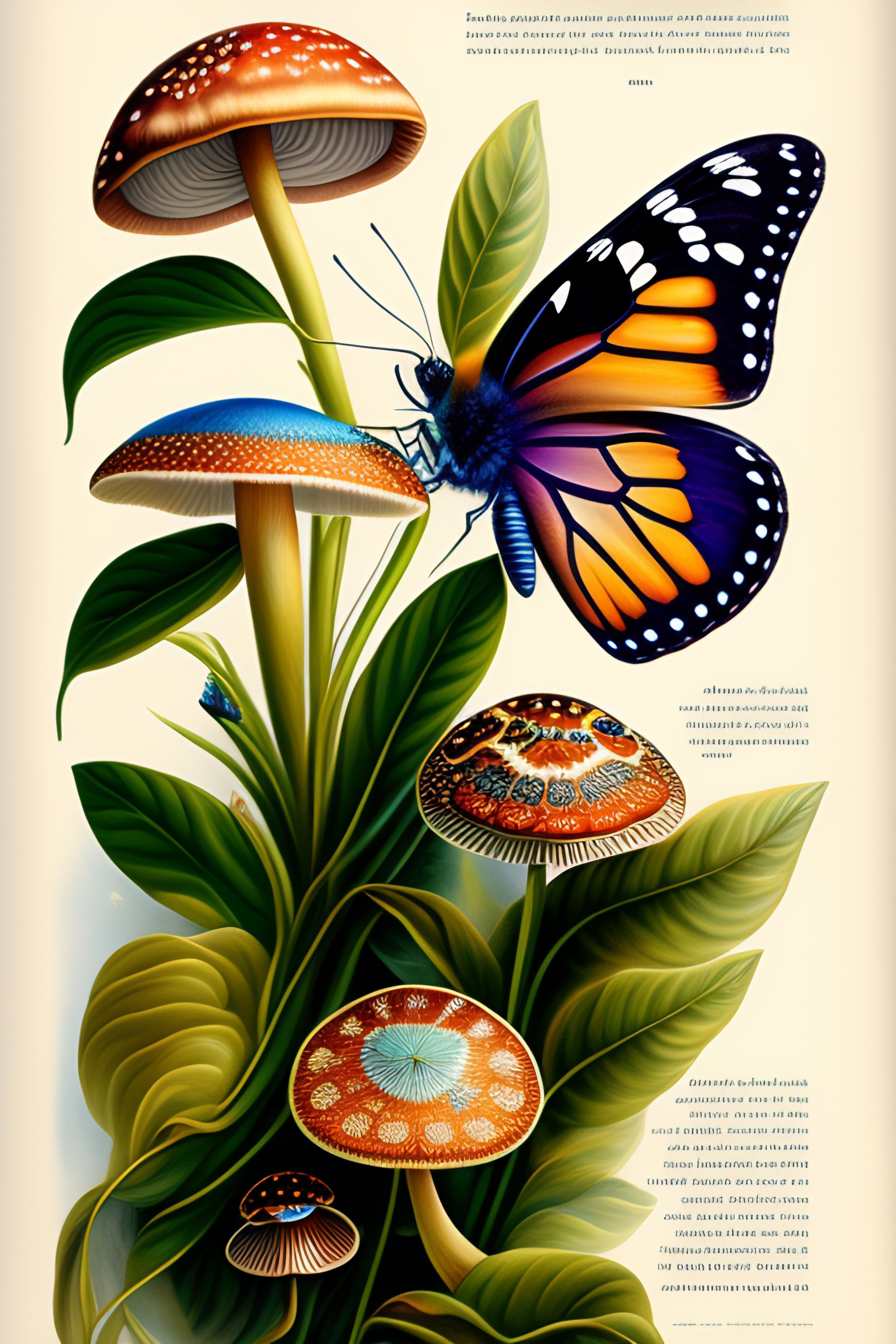 Lexica - Mushrooms, butterfly botanical illustration from ancient ...