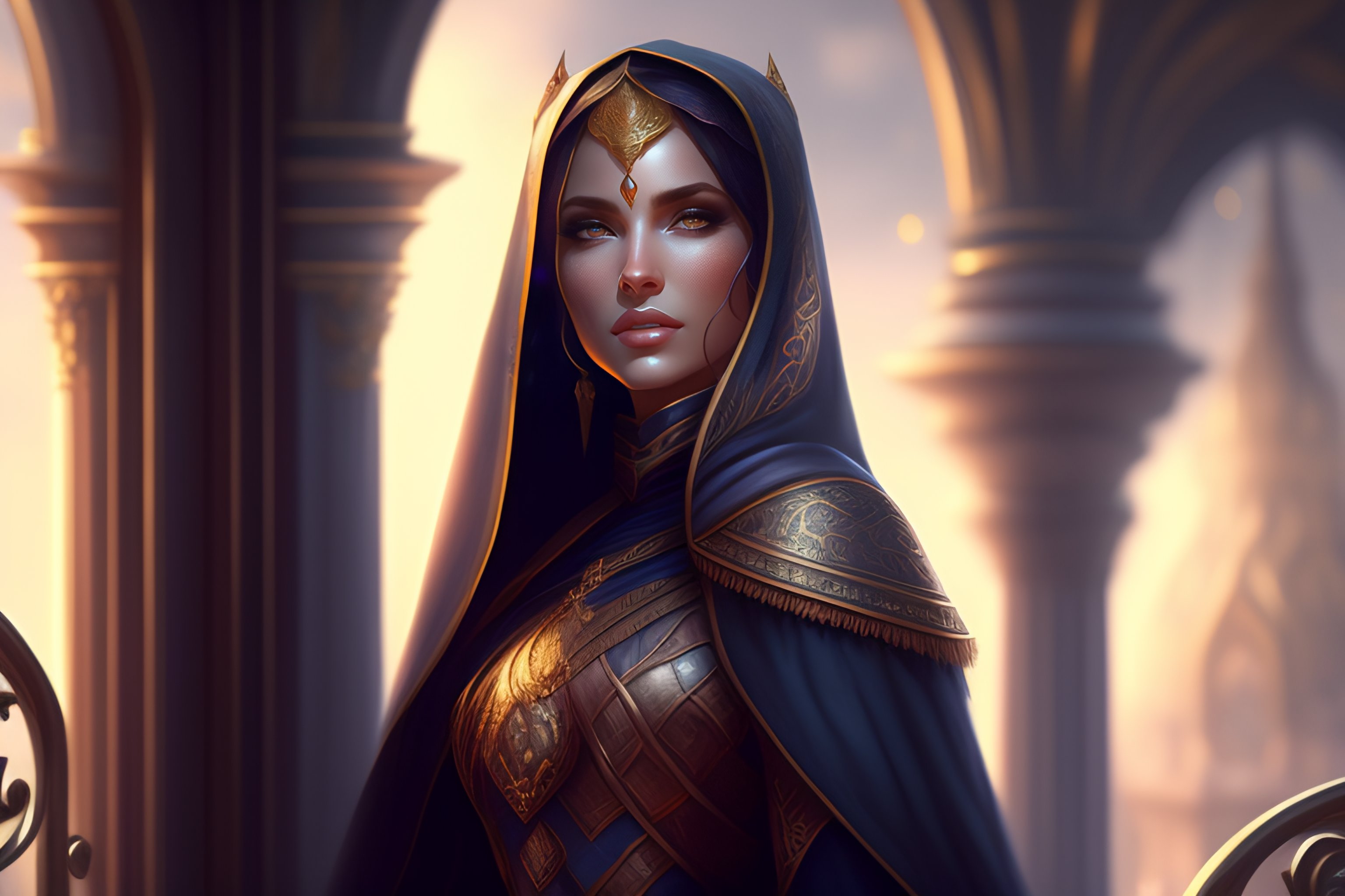 Lexica - Beautiful necromancer standing on a balcony the city below is ...