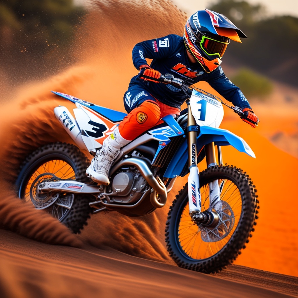 Lexica - NINJA RIDER in a motorcross bike with fox brand, american flag ...