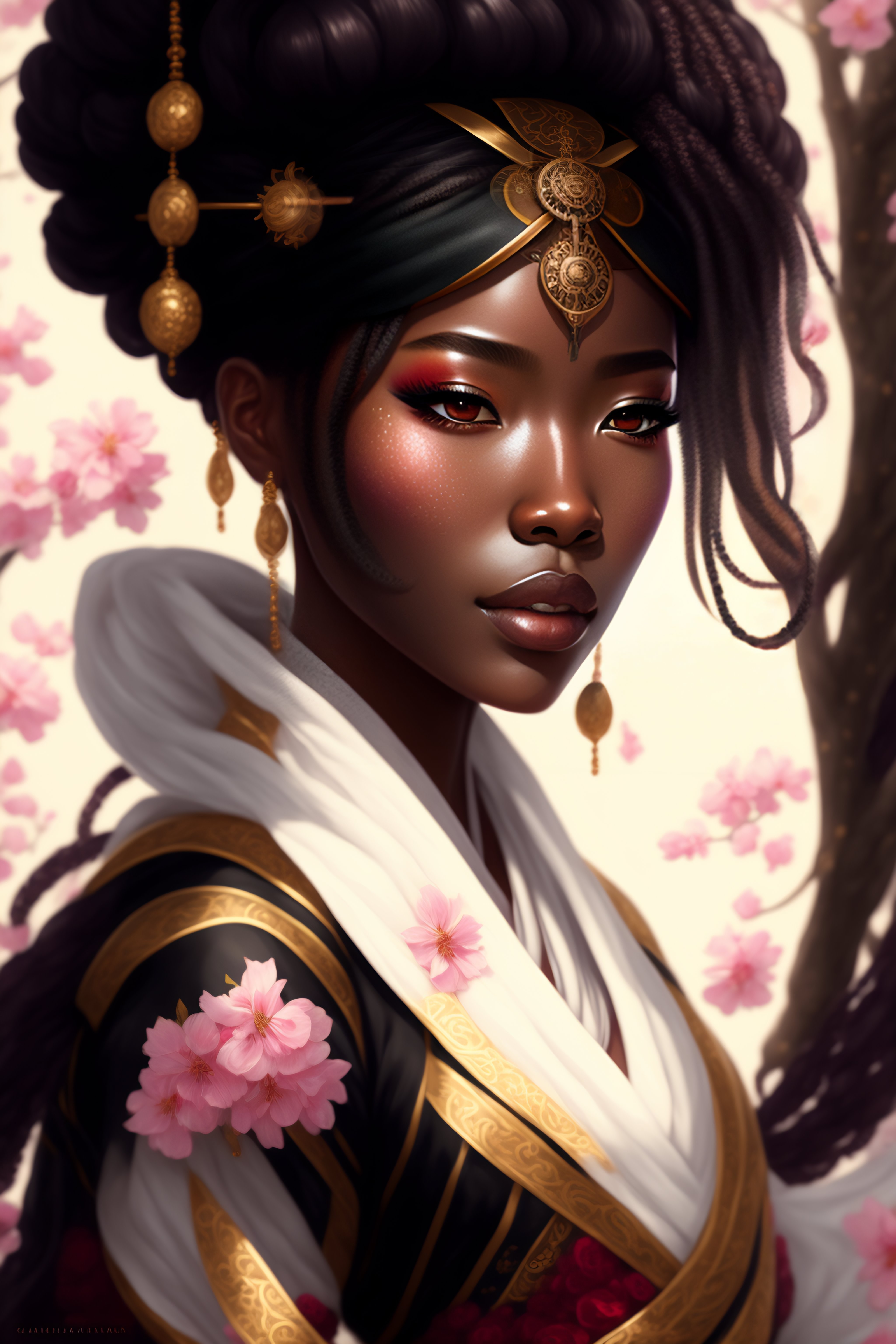 Lexica - Detailed portrait of steampunk black girl samurai with tachi ...