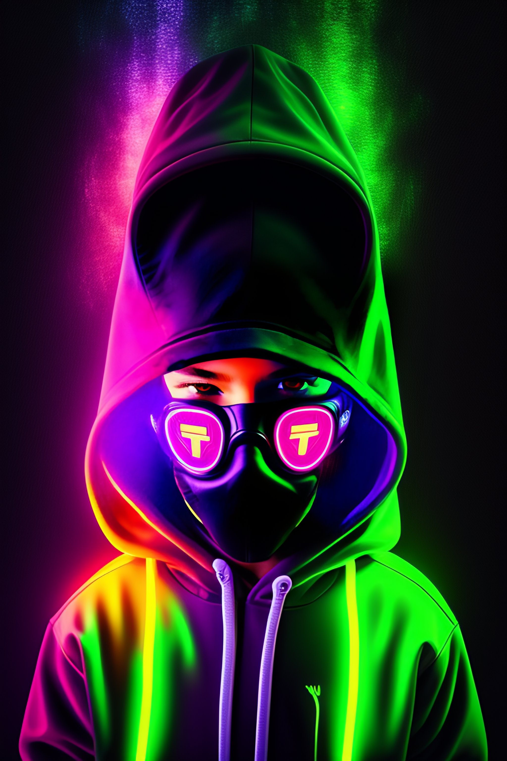Lexica - Boy wearing black mask, hyper glow, anonymous, hacker, neon ...