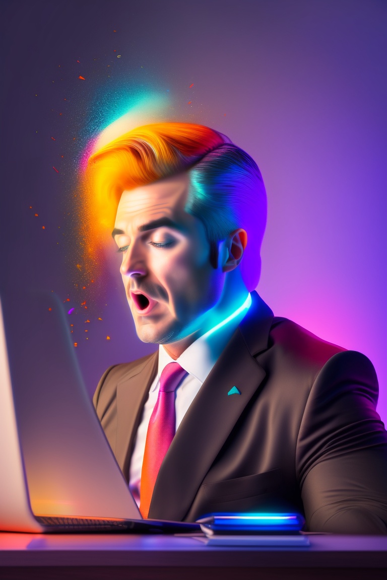 Lexica - A CEO, shocked and mind blown in front of his computer ...