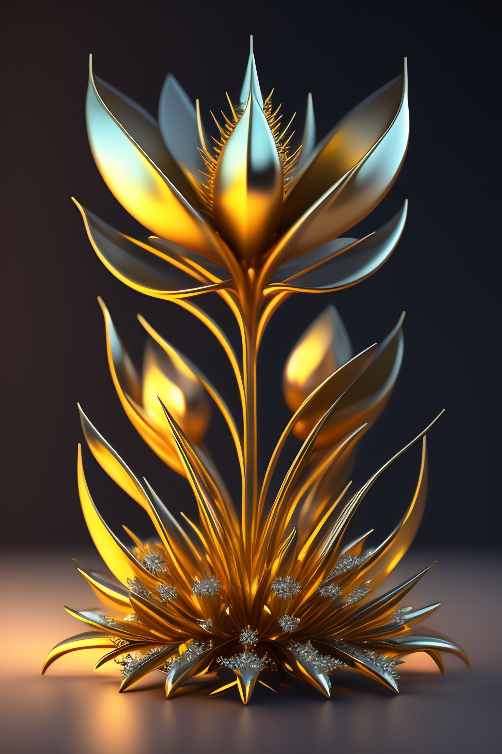 Lexica - 3 d photographic render of asymmetric metallic flower ...