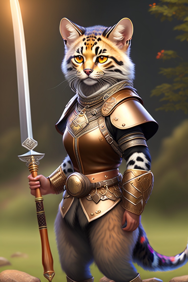 Lexica - A female tabaxi with leopard spots, standing upright, long ...