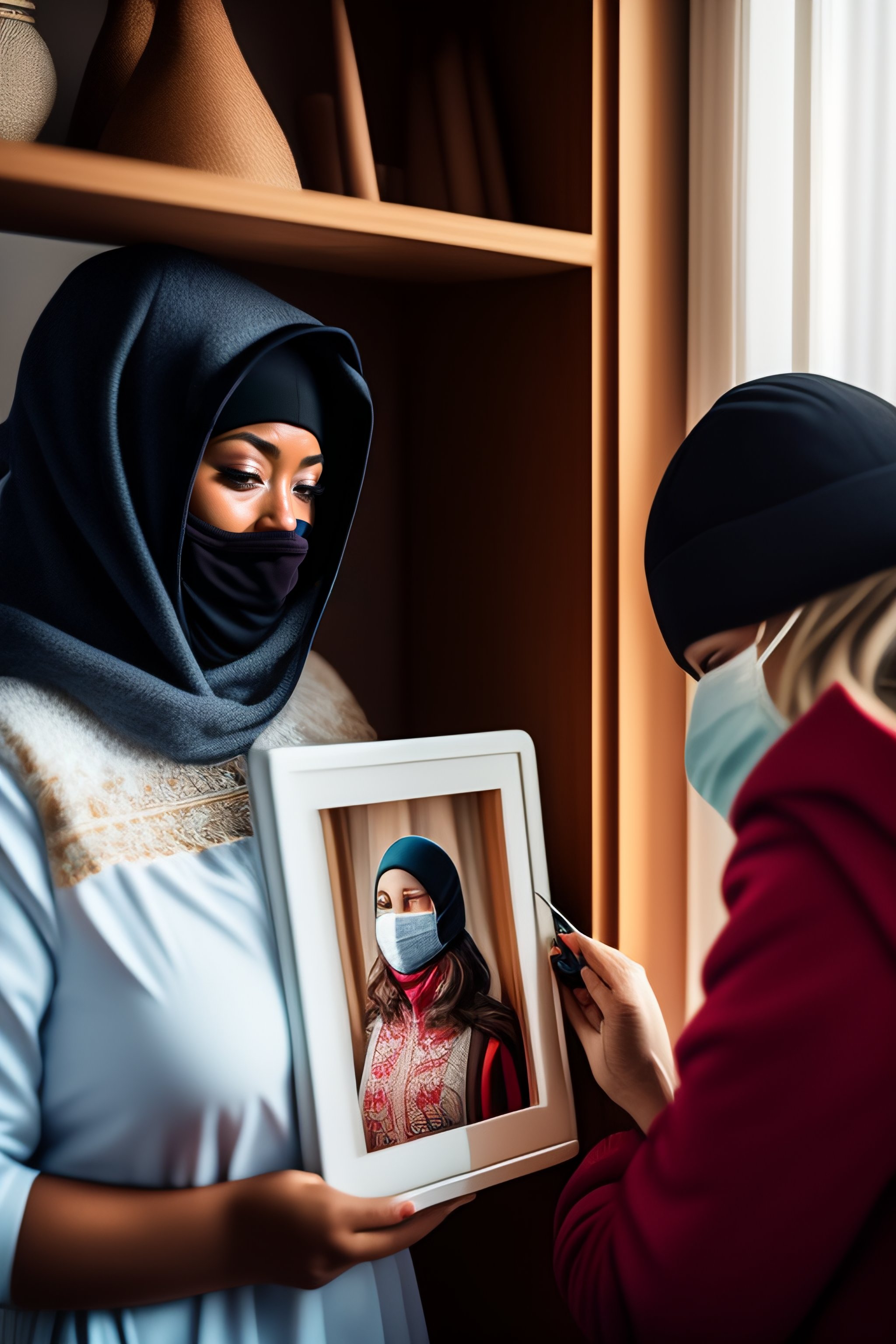 Lexica - Female masked robber stealing a picture in a house