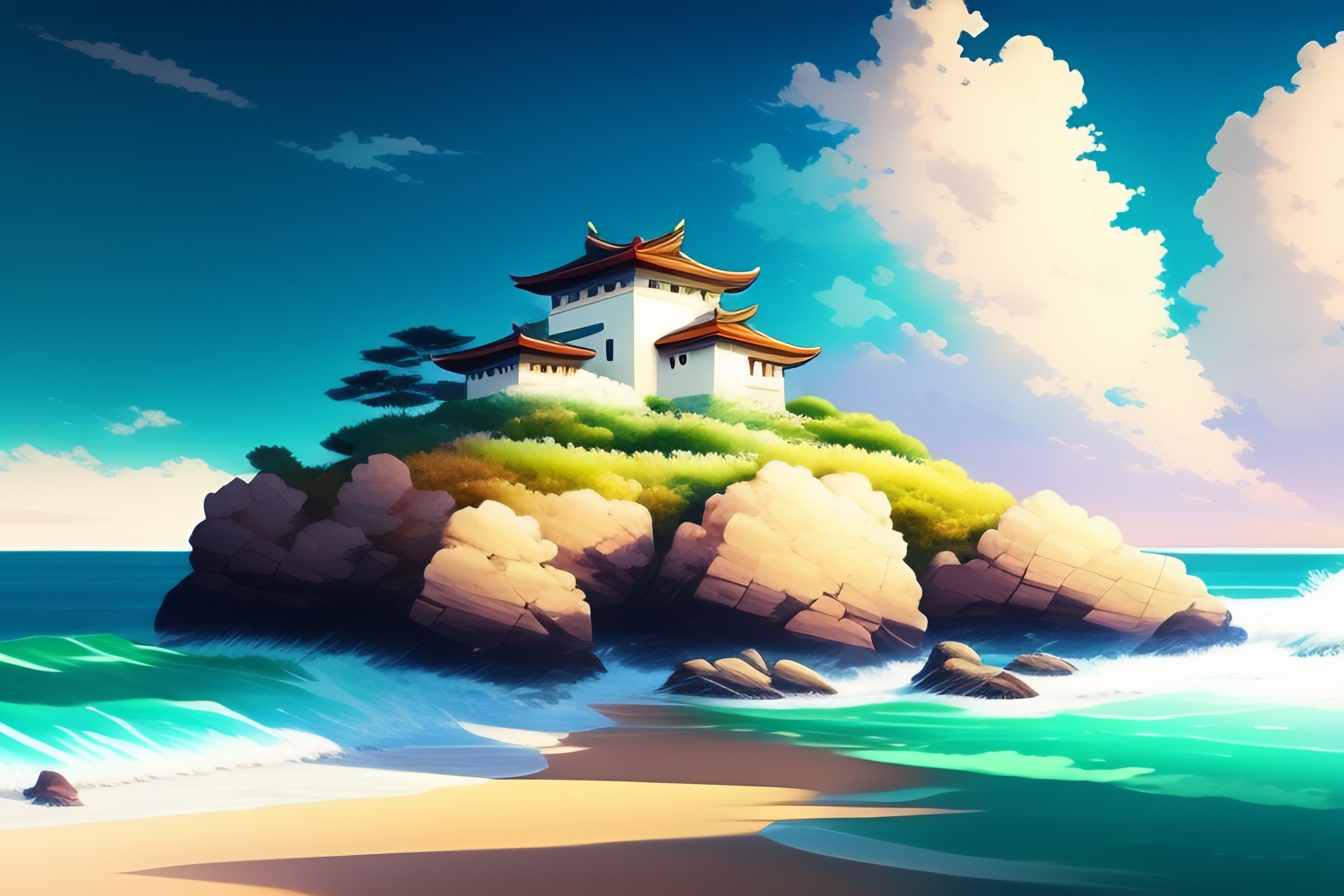 Lexica - Anime background by Kazuo Oga, a lone stucco house by the ...