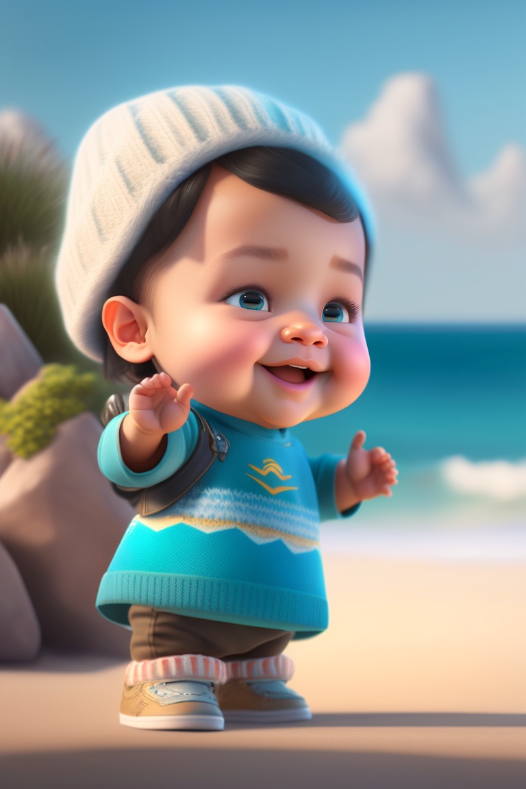 Lexica - Cute big baby waving at me and smiling greeting me in front of ...