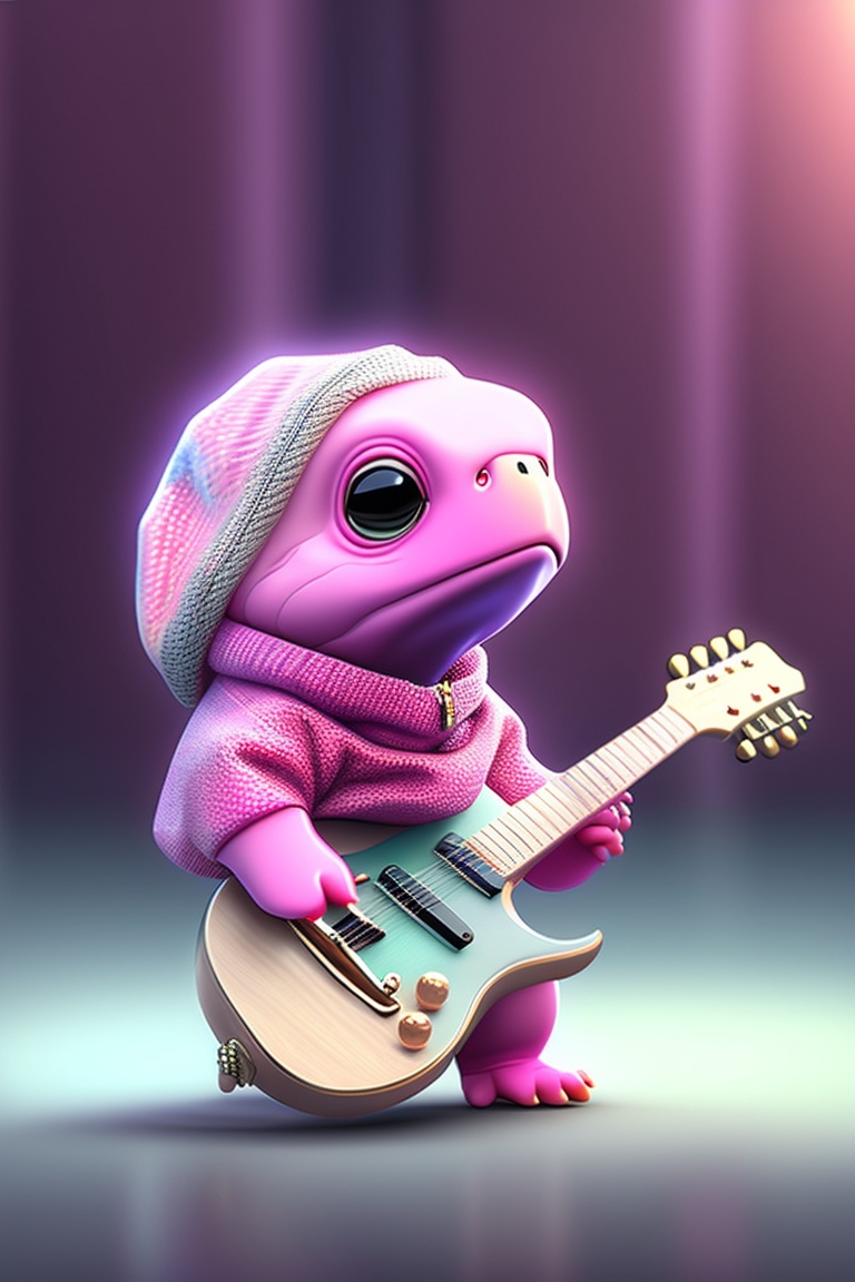 Lexica - A pink baby turtle,playing the guitar and singing into the ...