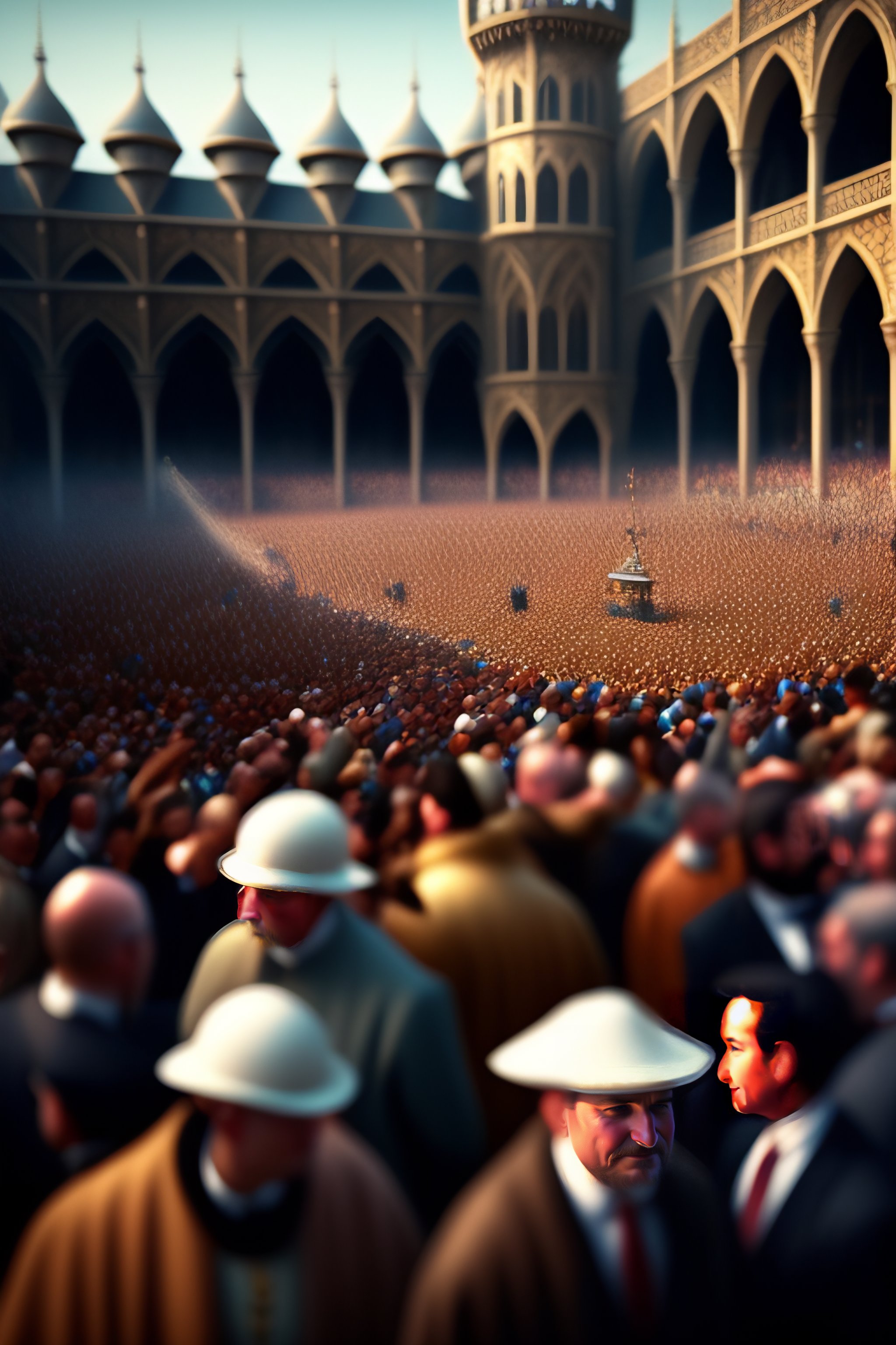 Lexica - Crowd surrounded by medieval figures, 8k hyper realistic