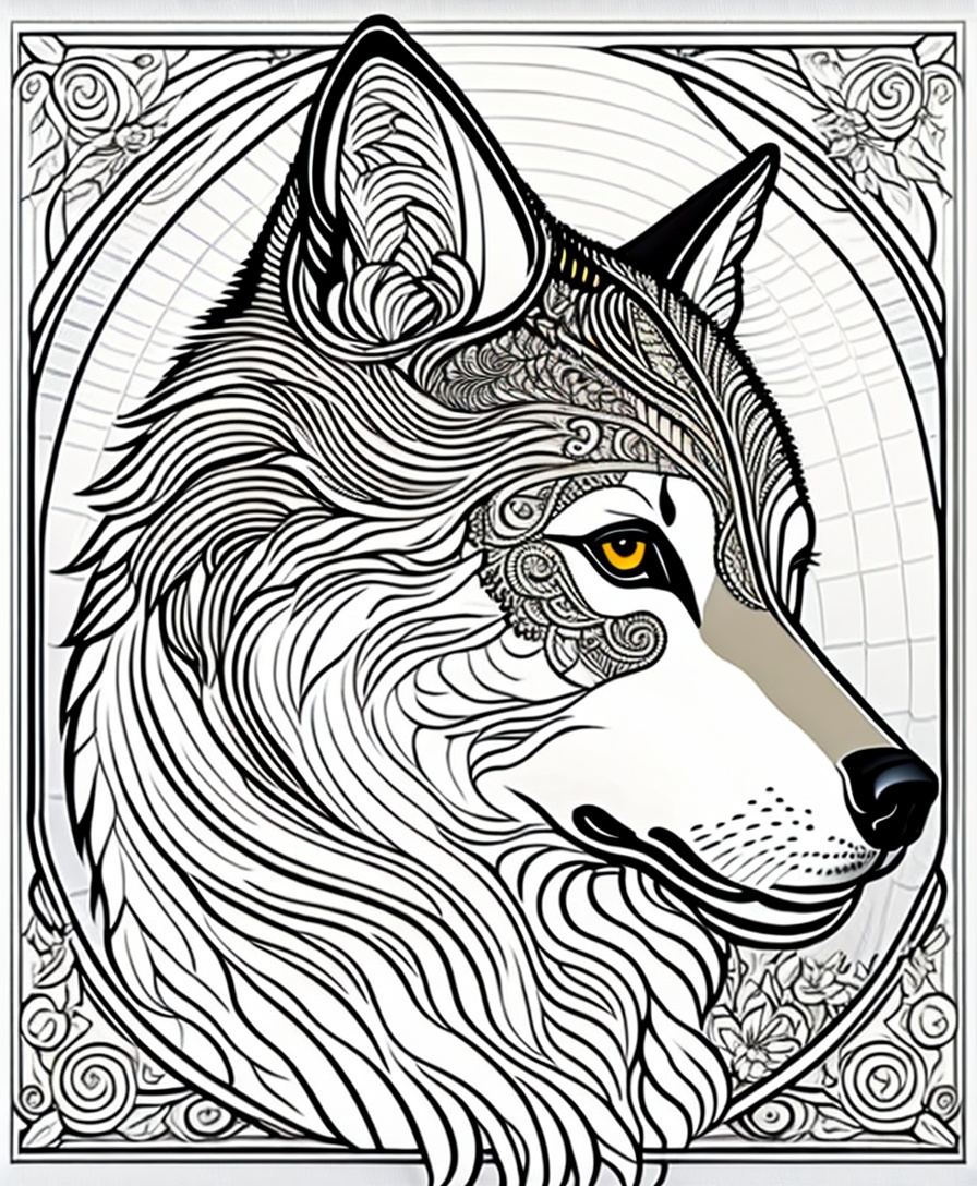 Lexica - Wolf , line drawing , clean crisp lines , coloring book style ...