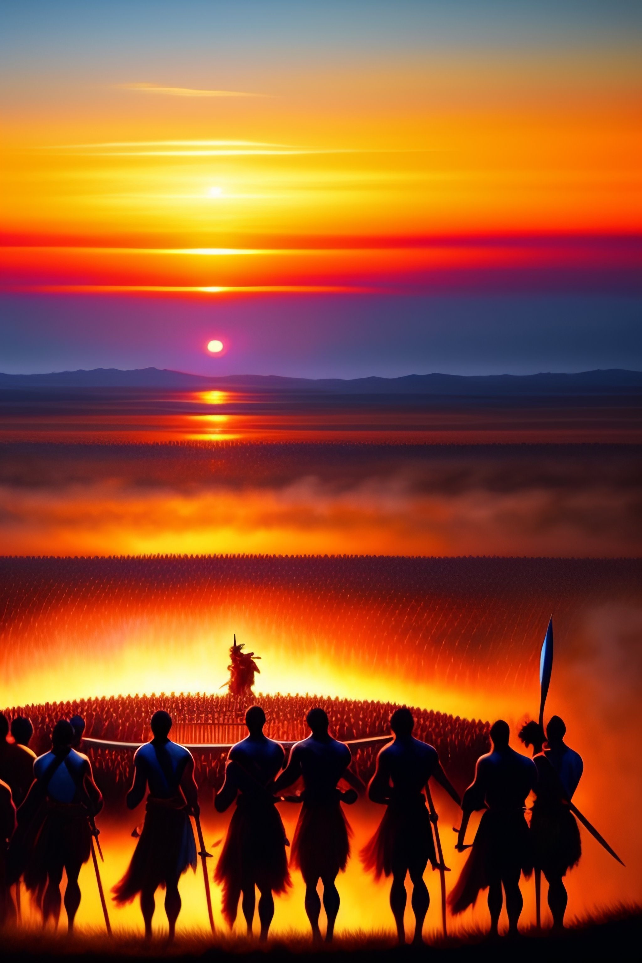 Lexica - The painting shows a group of triumphant warriors standing ...