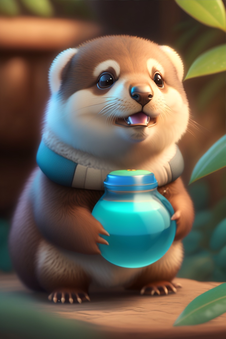 Lexica - Cute adorable litte otter smiling greating me with cyan cloth ...