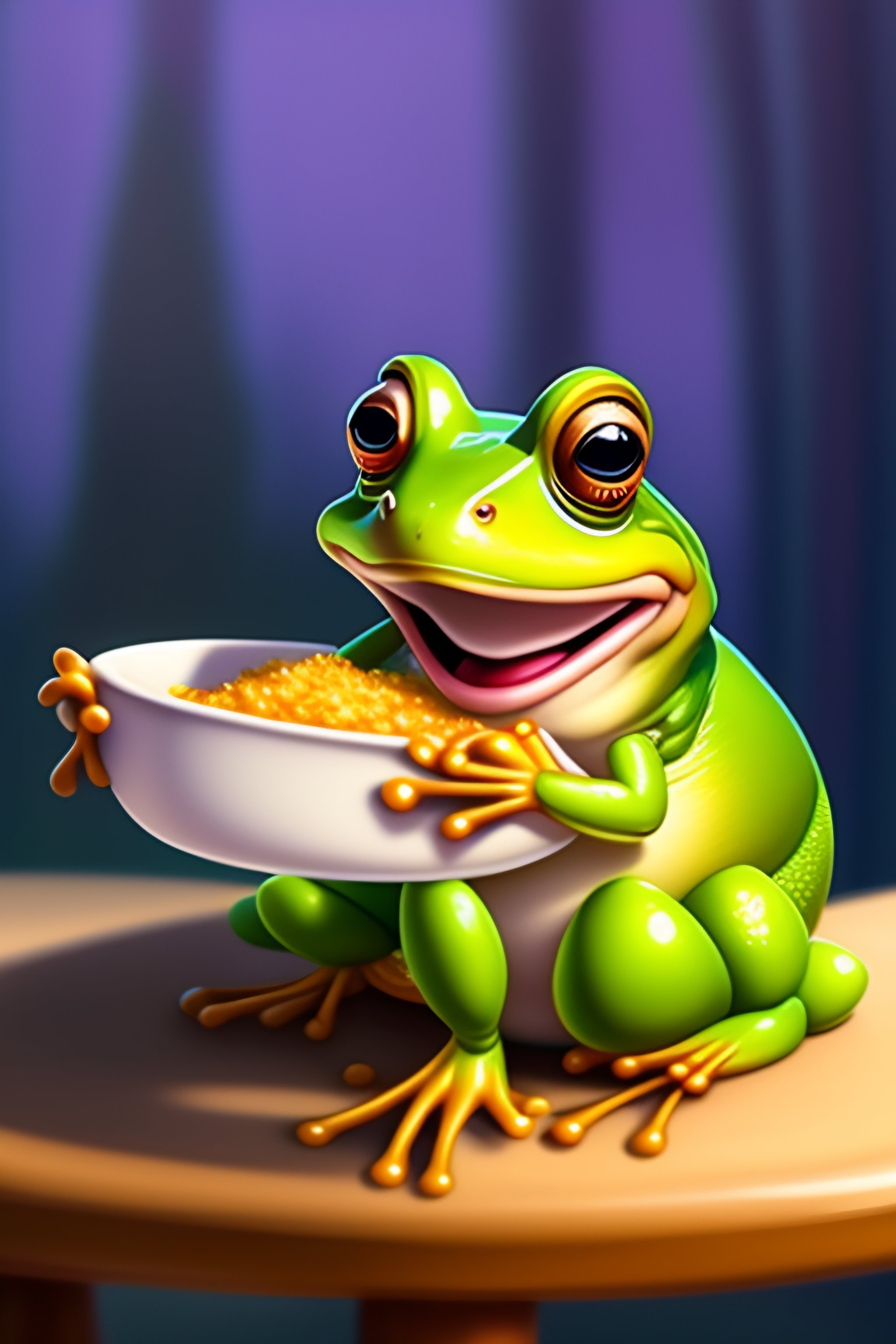 Lexica - Pixar art of a funny smiling frog eating some grapes sitting ...