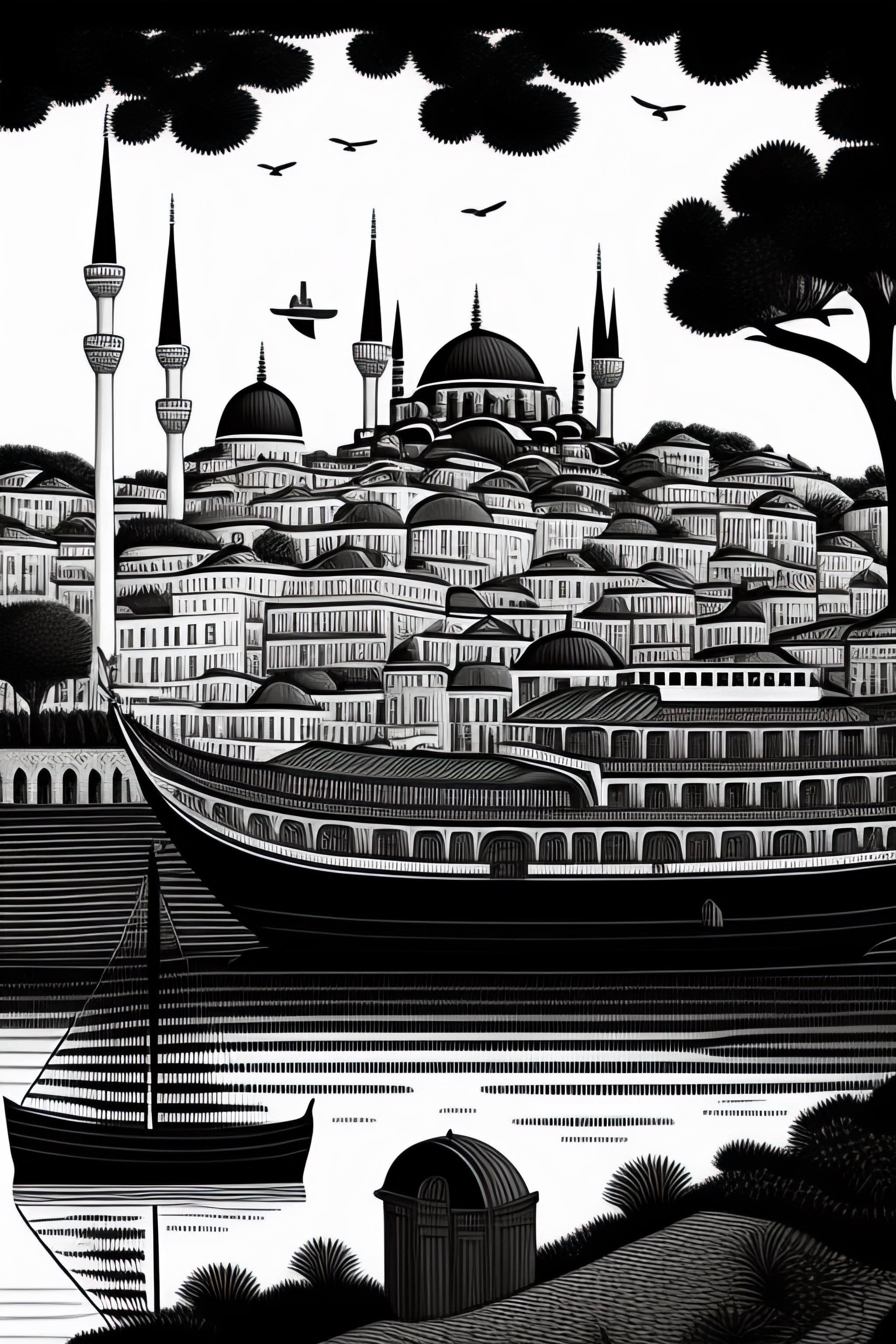 Lexica - An ultra detailed bold black and white illustration of a ...