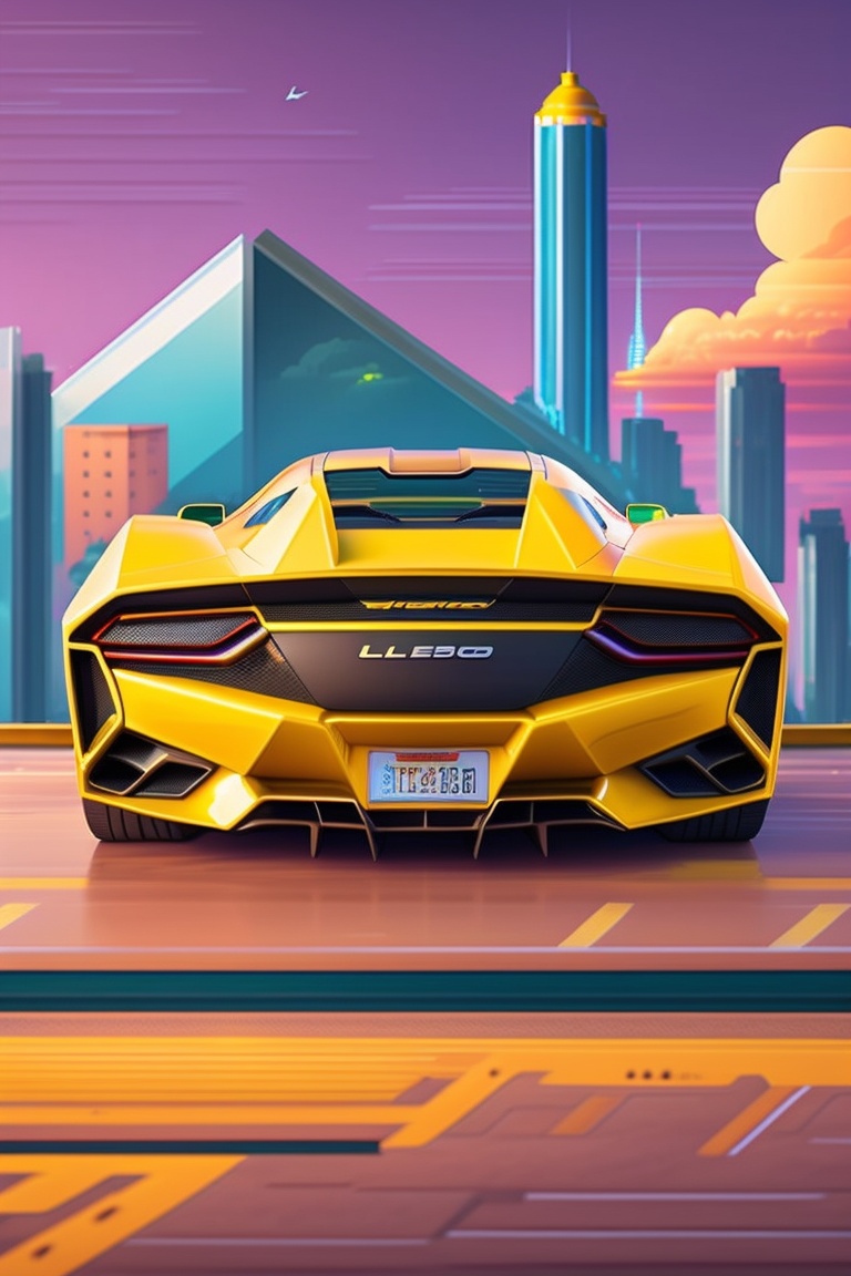Lexica - A futuristic yellow lambo parked in front of a city ...