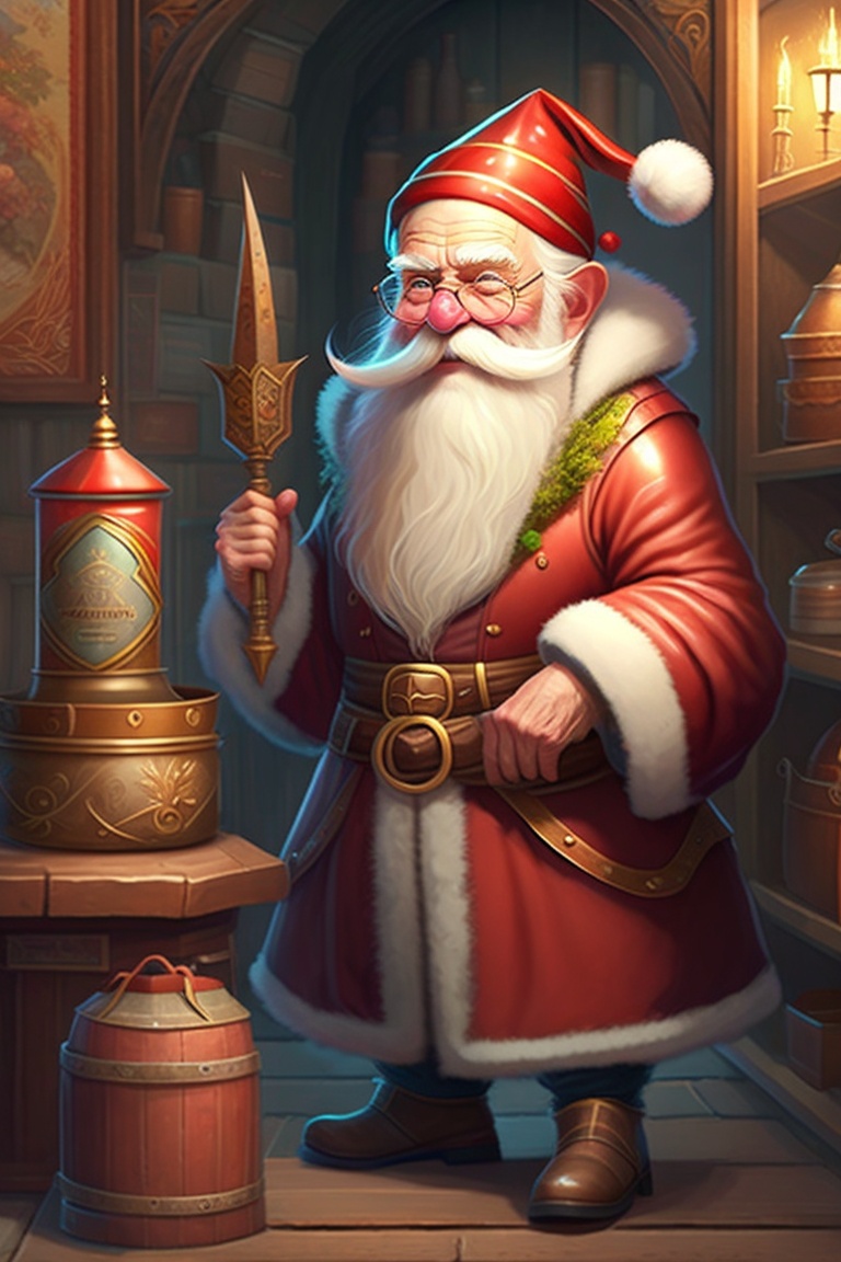 Lexica - Old santa like gnome in the toy shop, digital art, dnd ...