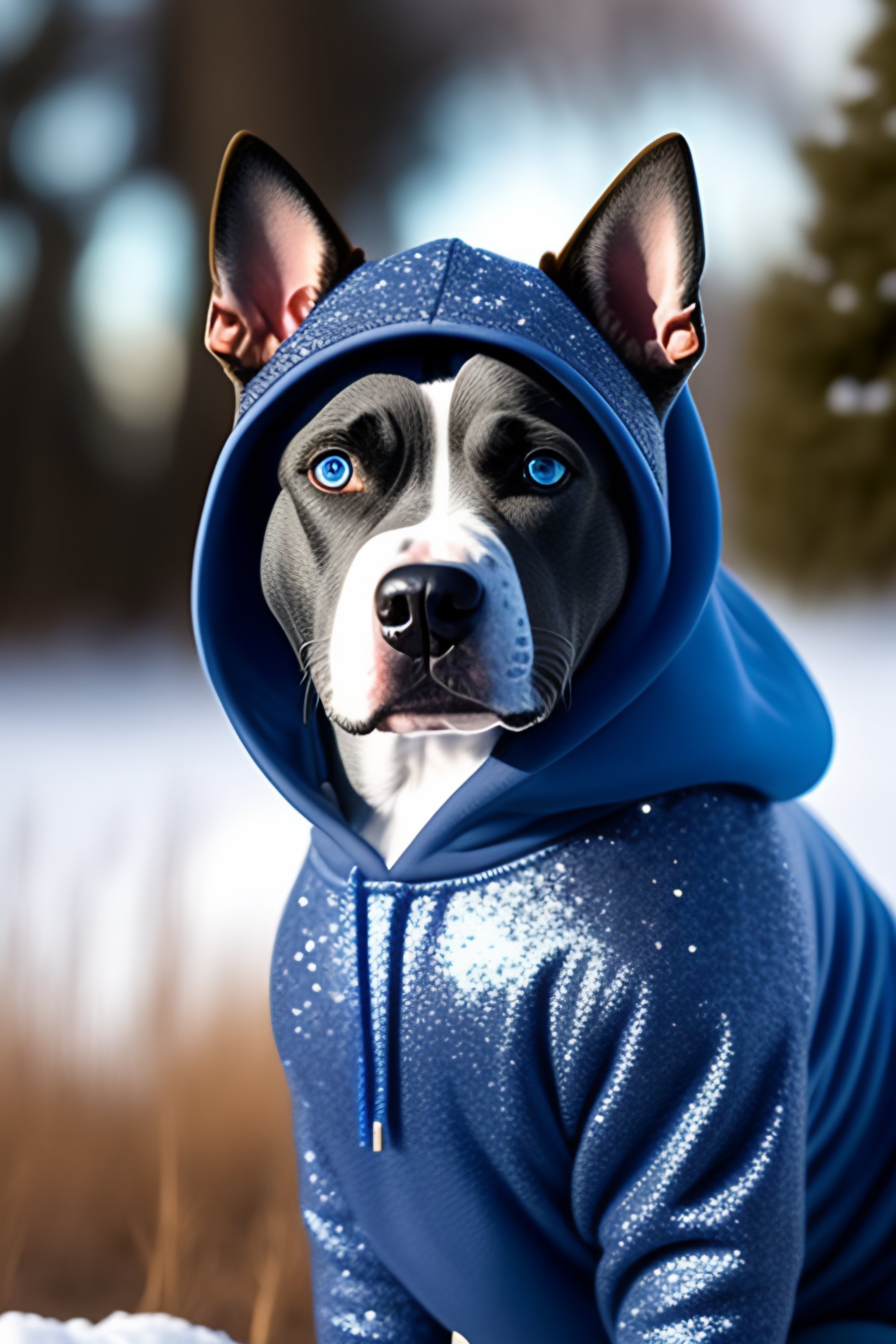 Lexica - All gray staffy with blue eyes wearing blue sequin hoodie ...
