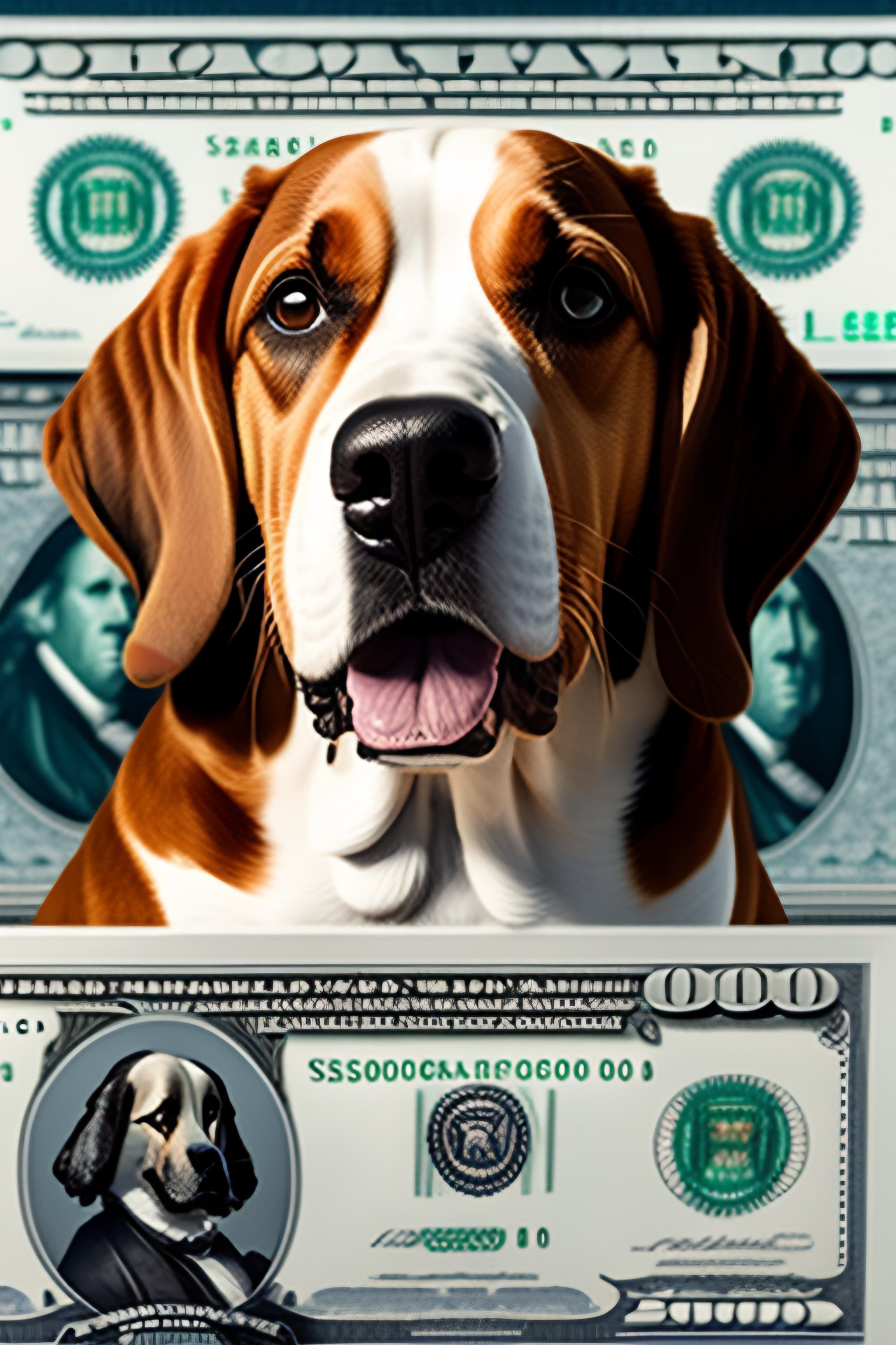 Lexica - Beagle with an evil grin counting hundred dollar bills