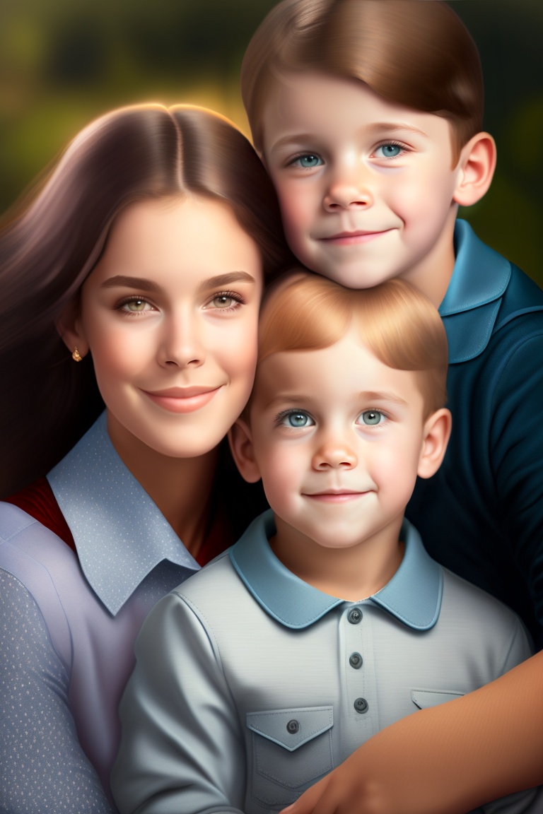 Lexica - Realistic family portrait of two boys with their mother ...