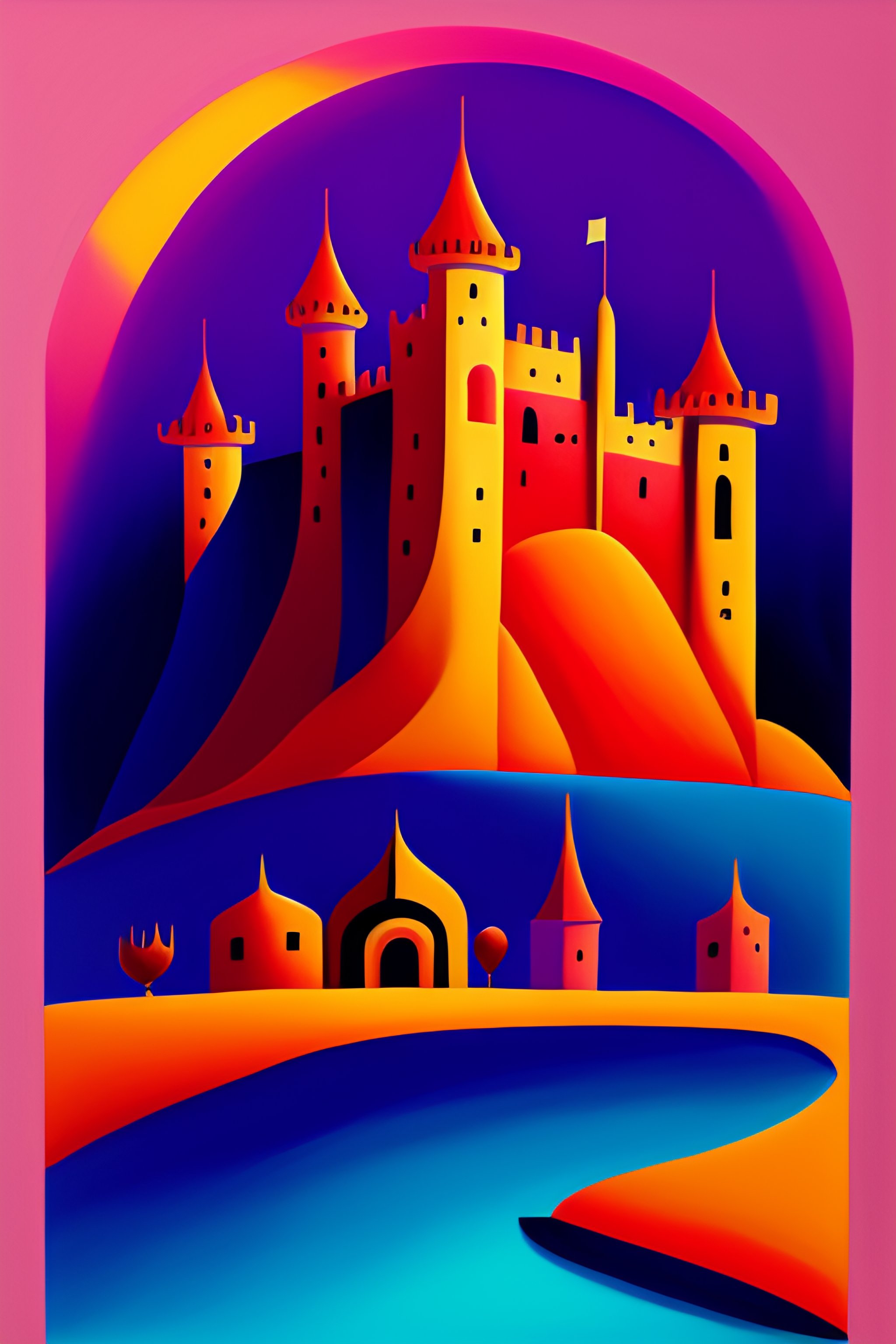 Lexica - Castle, artist mary blair, illustration, 2D, desaturated colors