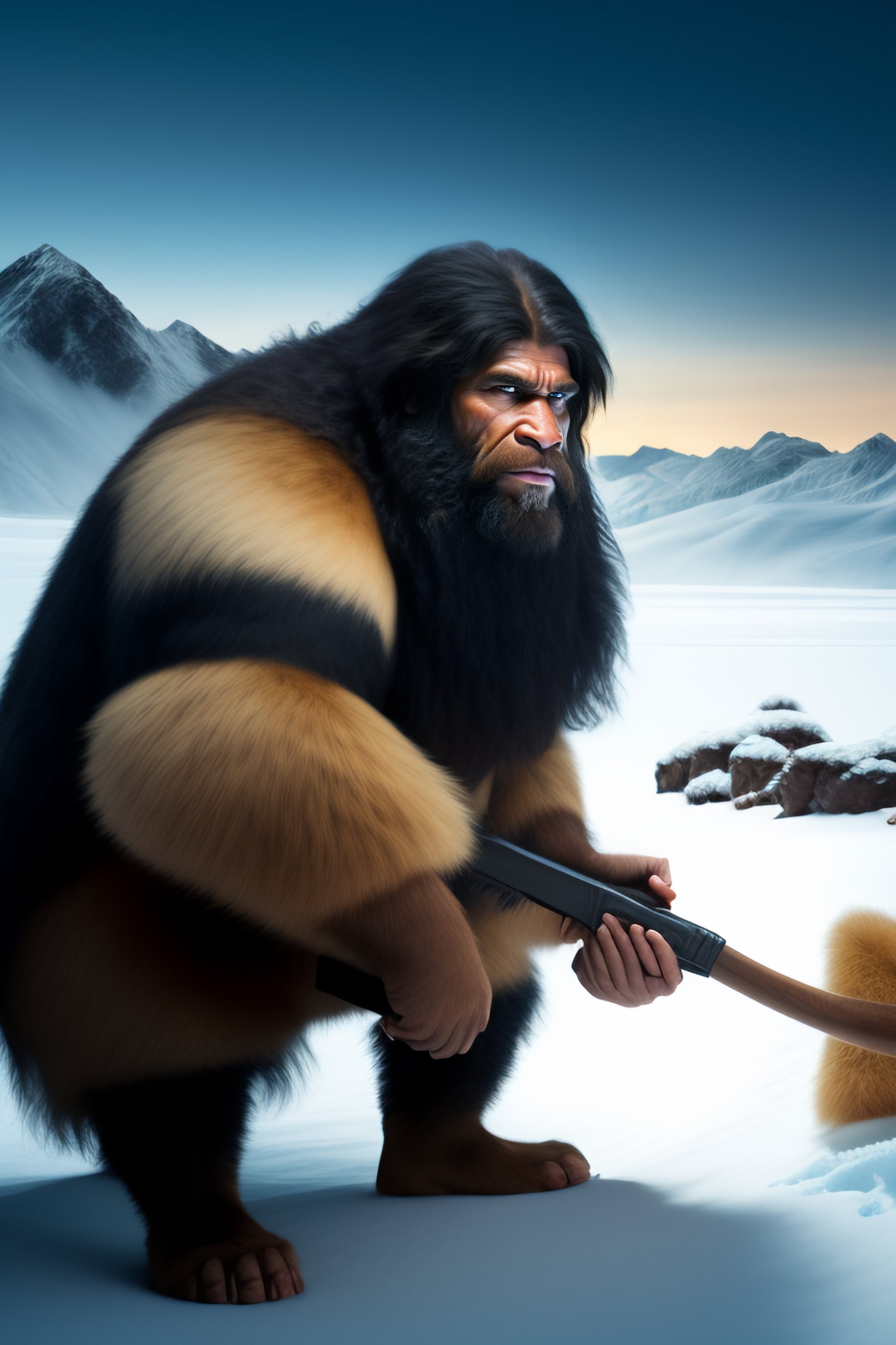 Lexica - A neanderthal caveman hunt seek animal frozen in the ice Snow