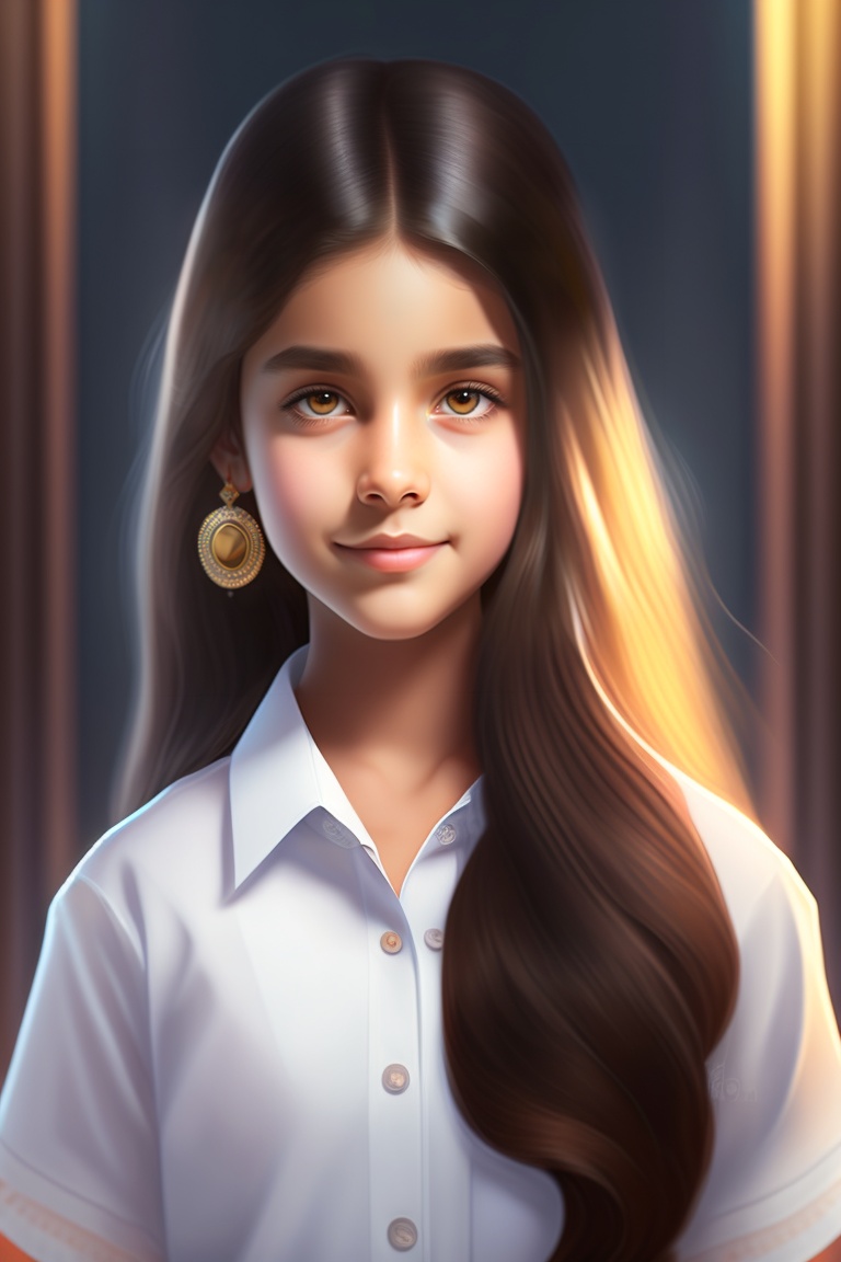 Lexica - Realistic 12 year old girl, black long brown hair, pretty face ...