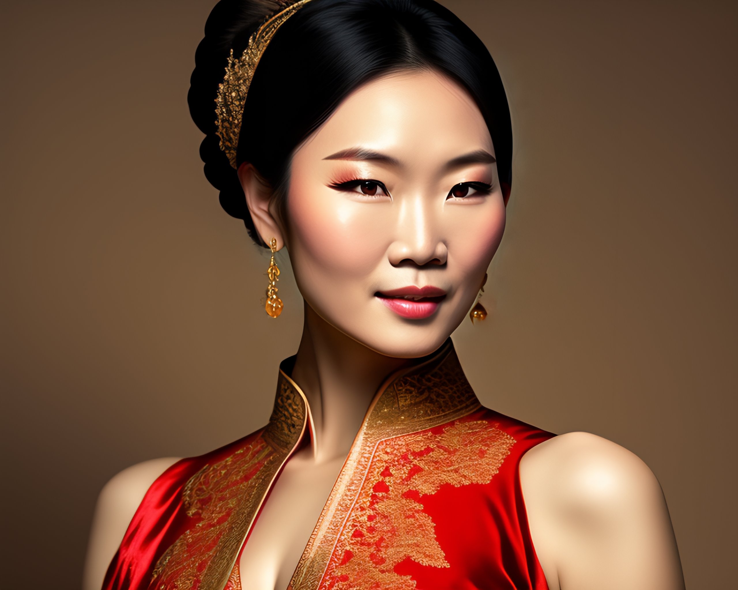 Lexica - Asian Woman, shoulders, mouth, parted red libs, skin, full figure, intricate, elegant ...