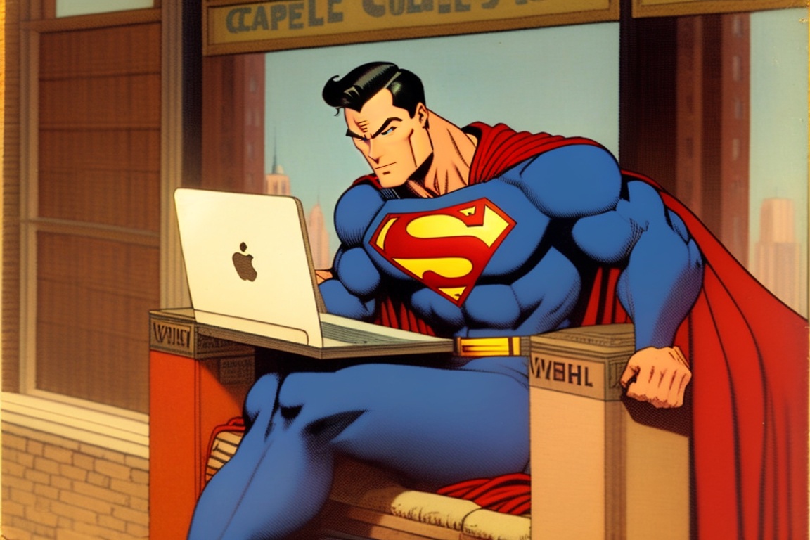 Lexica - Superman sitting at a cubical, 1930s comic