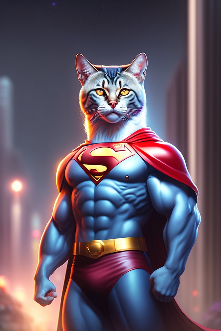Lexica - A human cat who becomes superman, the background is the ...