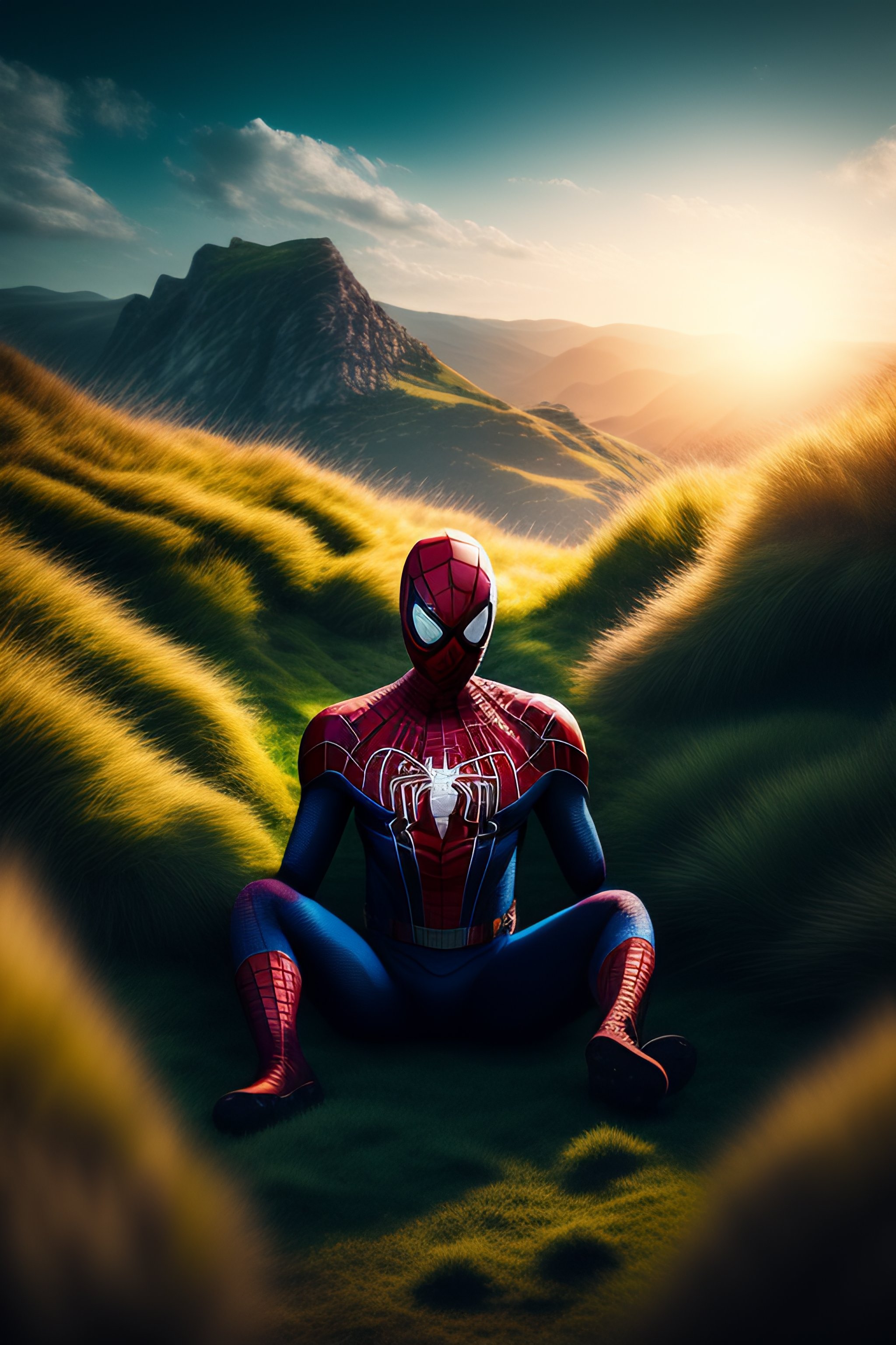 Lexica - Spiderman, grassy hills, cinematic composition, dramatic pose ...