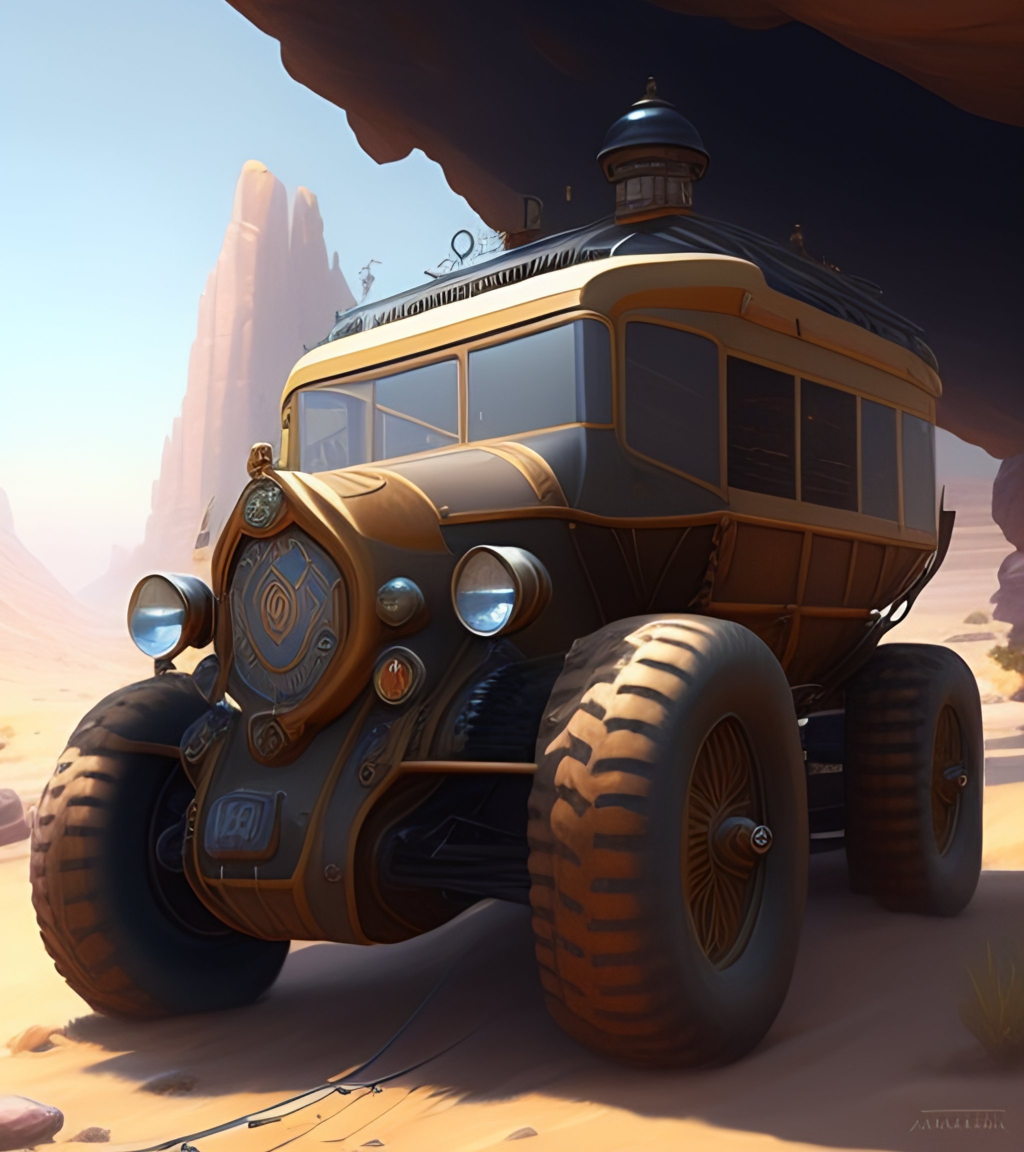 Lexica - A vintage steampunk off-road vehicle, boulders, cracks,, d & d ...