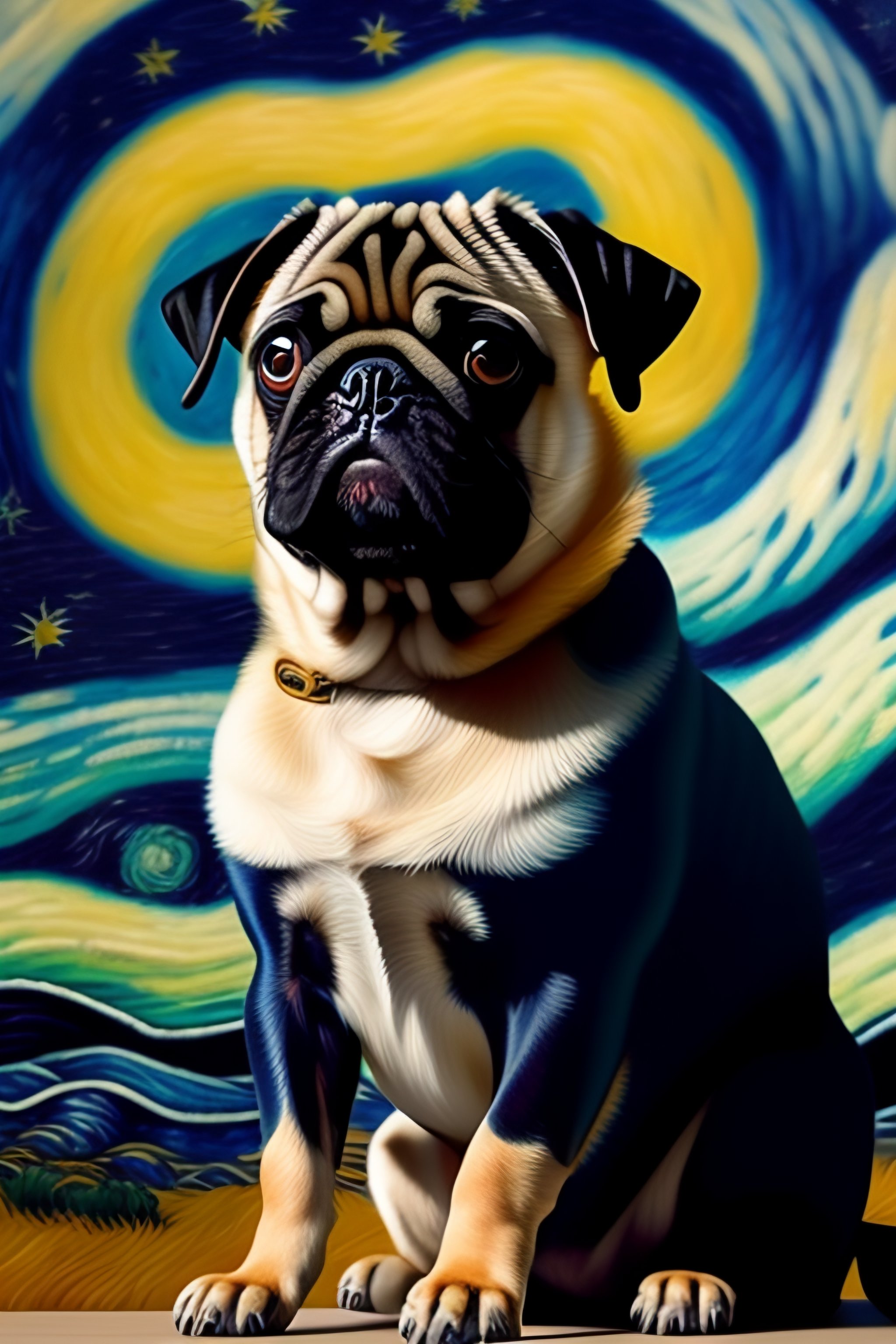 Lexica - Pug, vincent van gogh, starry night