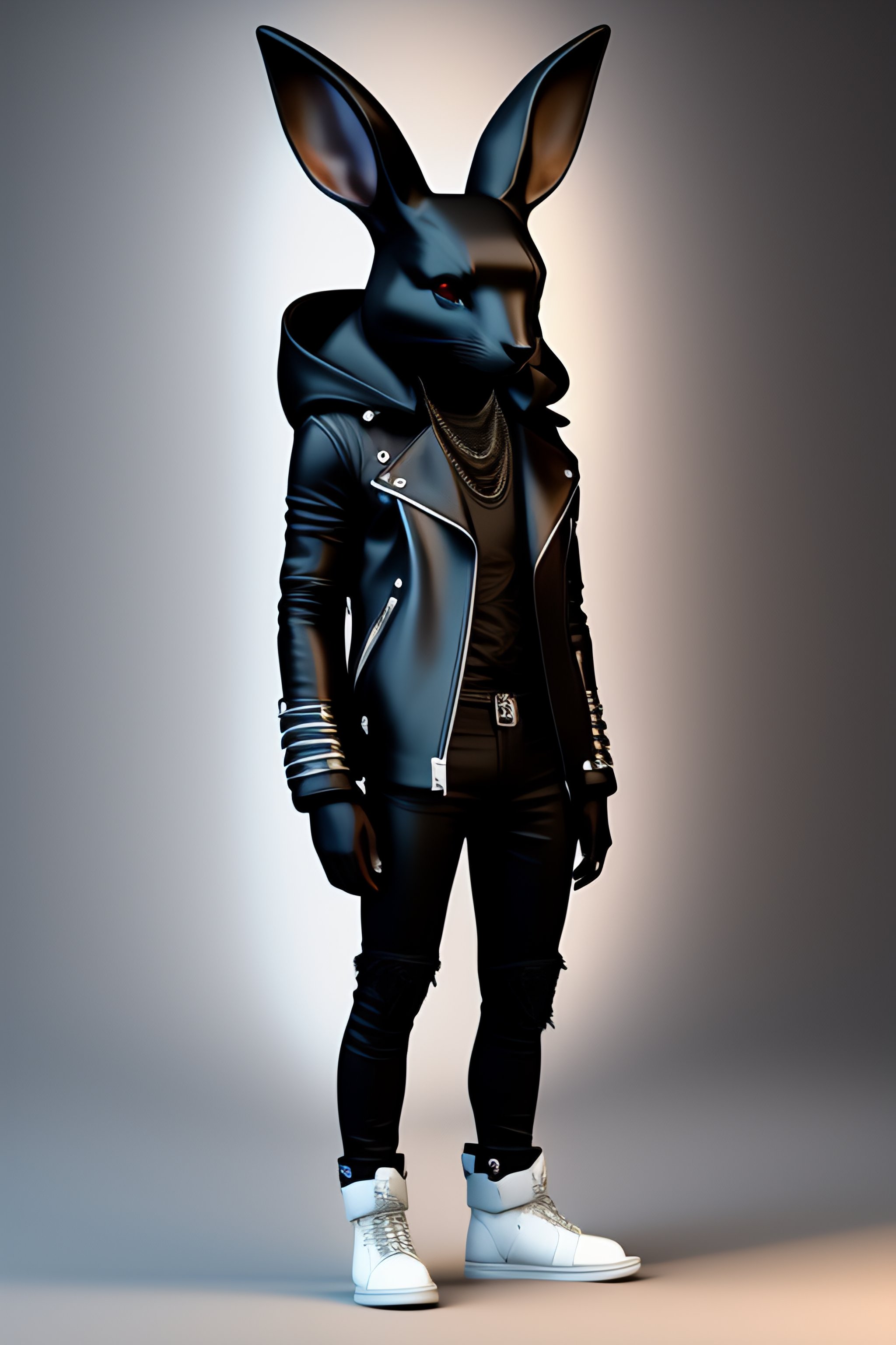 Lexica - Black Humanoid Rabbit with large white eyes. He’s wearing a ...