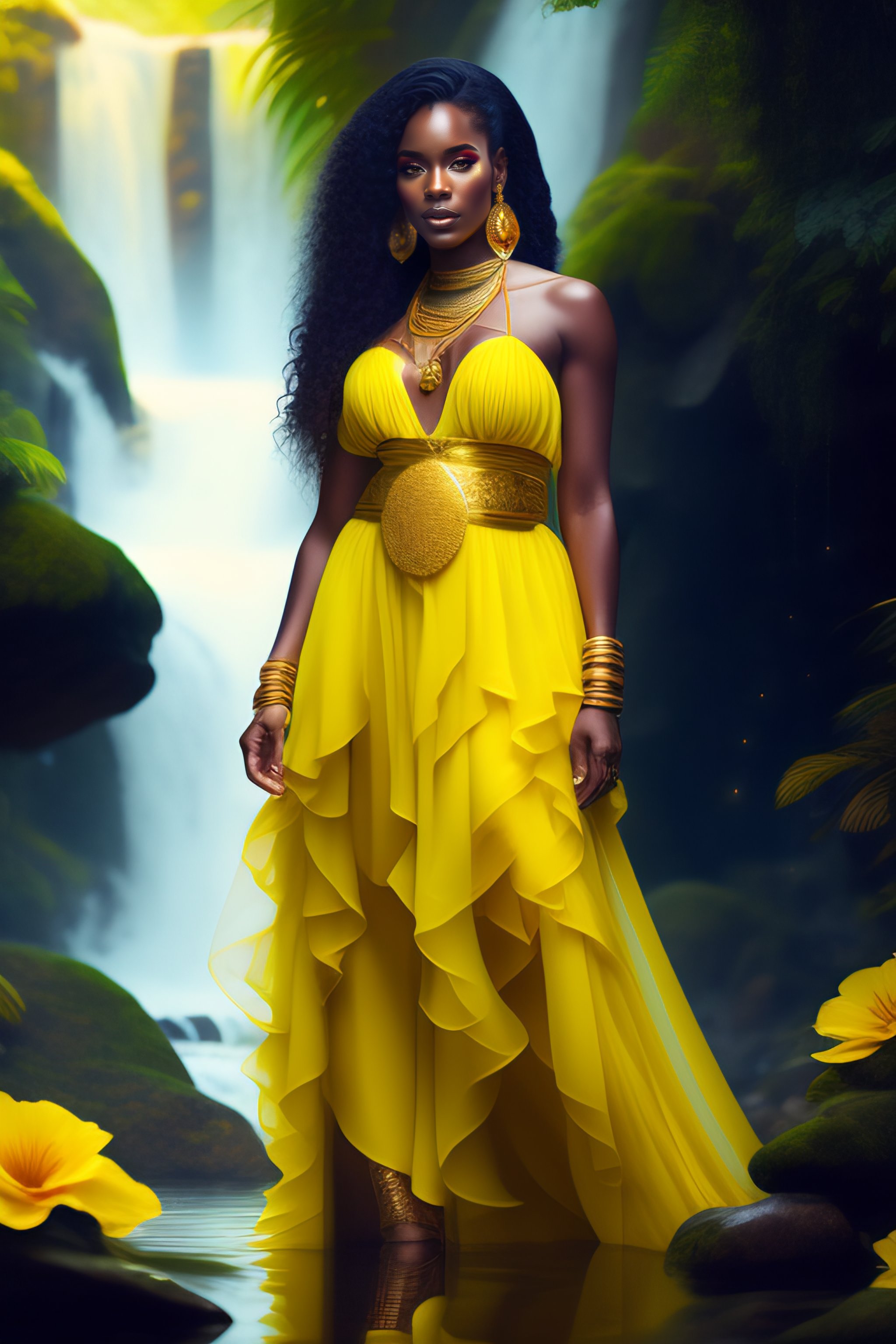Lexica - Beautiful black oxum princess wearing yellow color dress and ...
