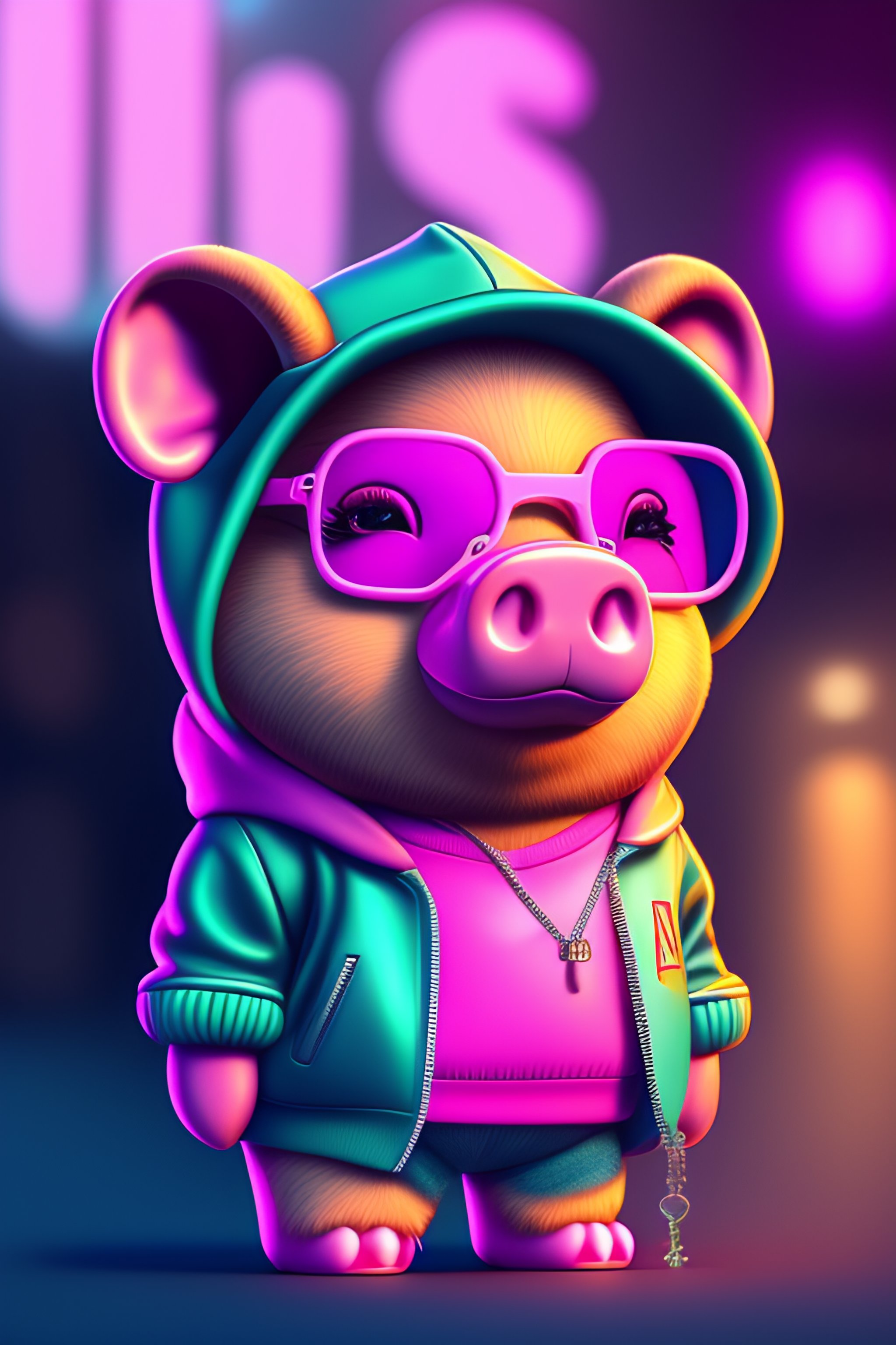 Lexica - A stuffed pig wearing a pink hoodie and glasses, graffiti art ...