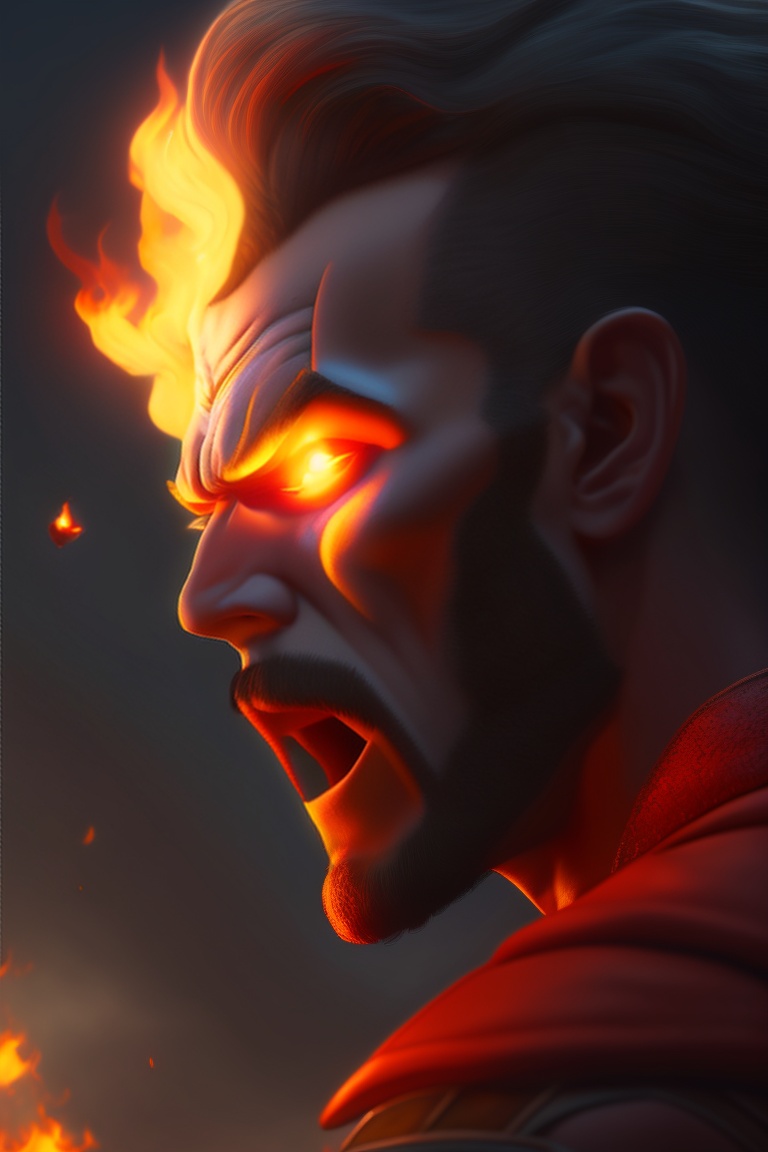 Lexica - Demon with fire in eyes, pushing man off cliff, lit shadows ...