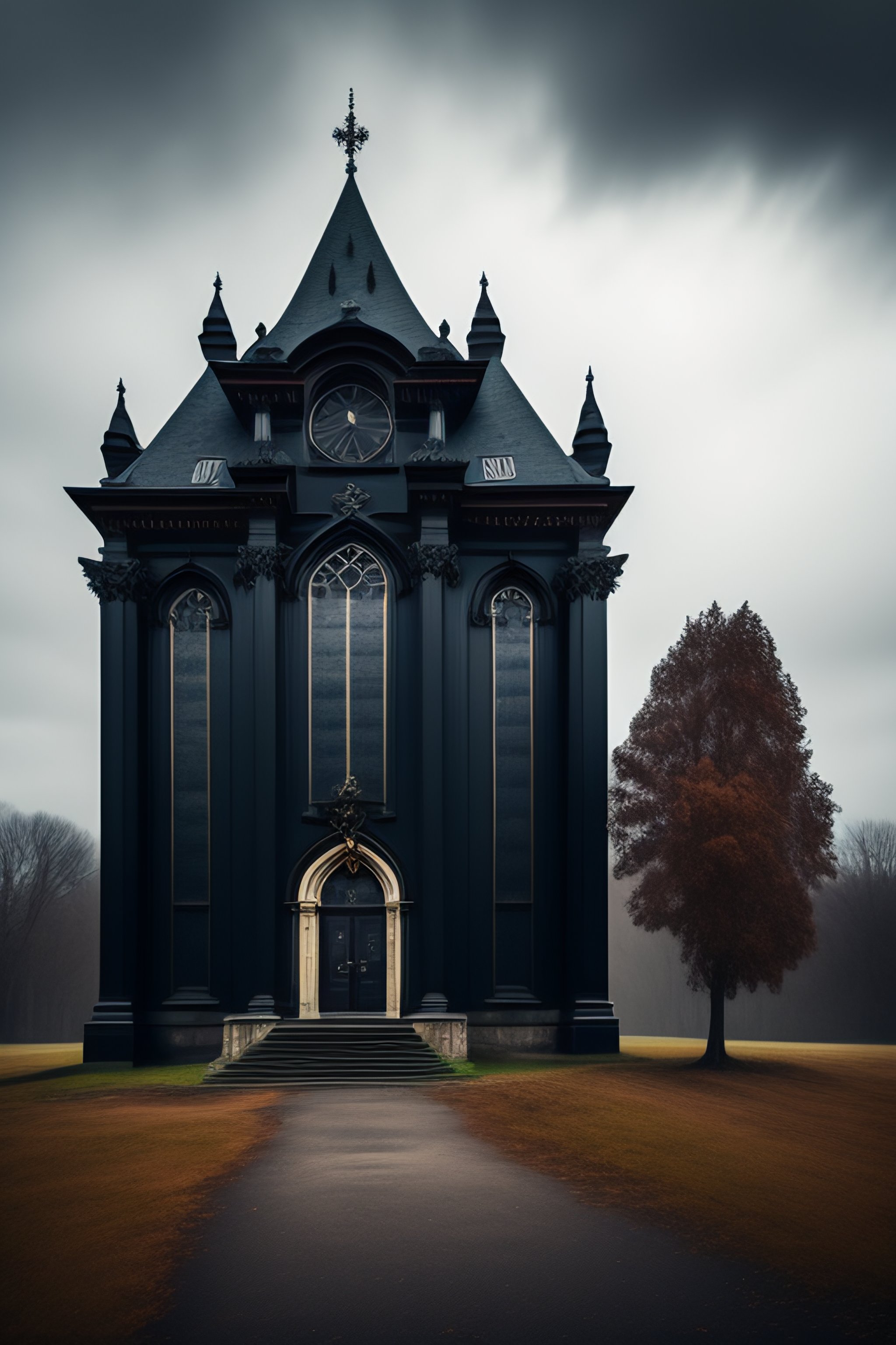 Lexica - Gloomy gothic building, creepy background, all in dark colors