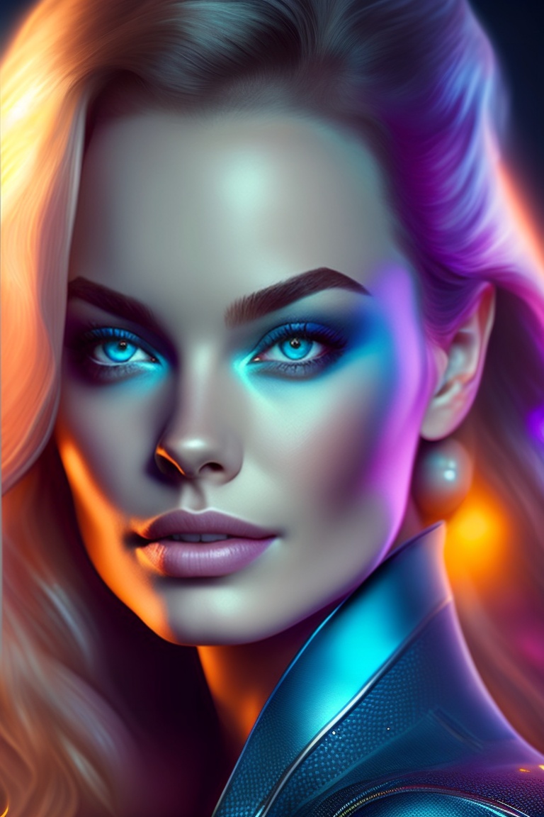 Lexica - Beautiful ocean blue eyes Margot Robbie , one brunette girl