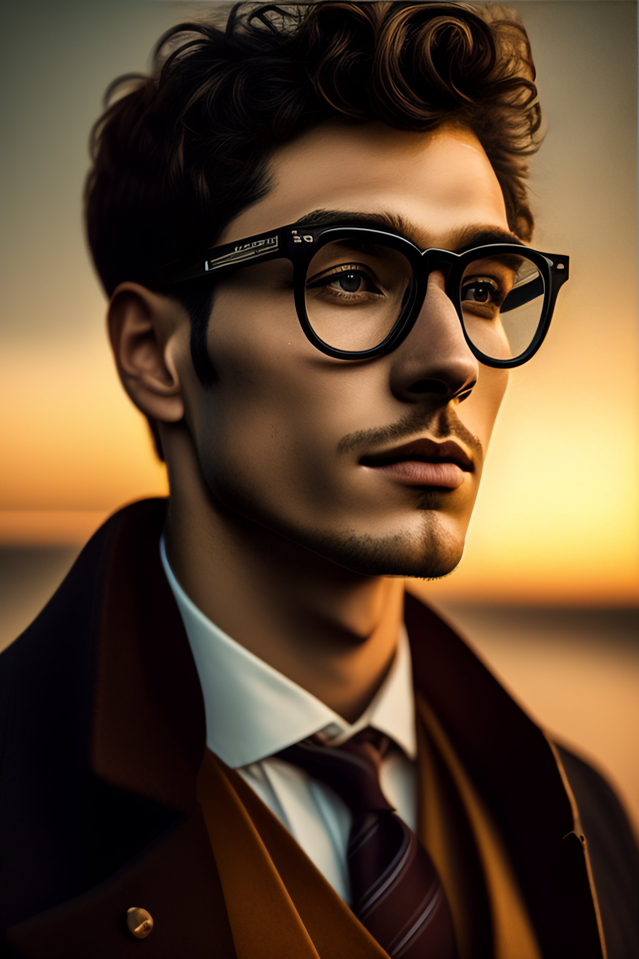 Lexica - Portrait of men wearing round glasses in war