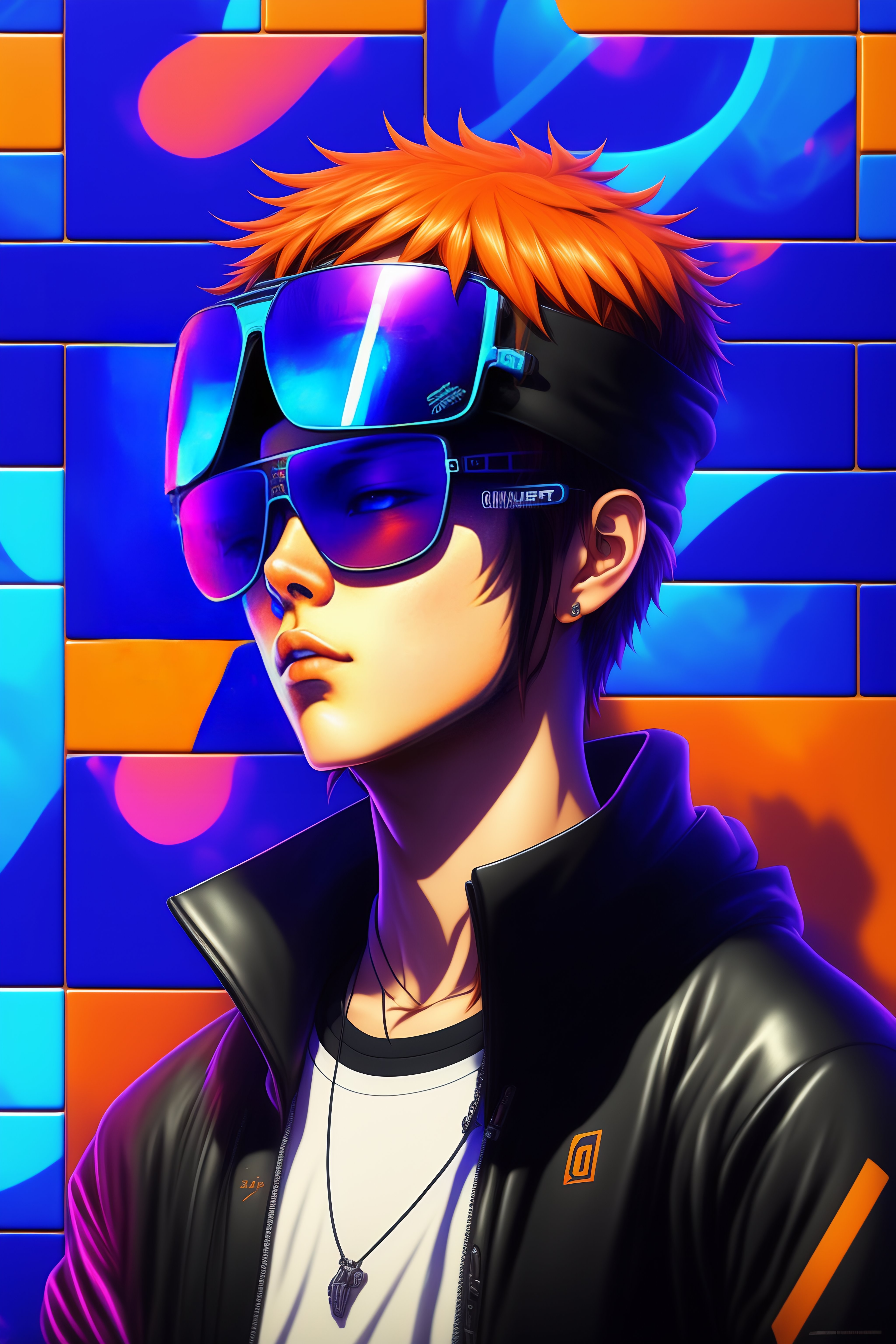 Lexica - Cyber punk gamer boy ceramic tile, art cartoon style, blue ...