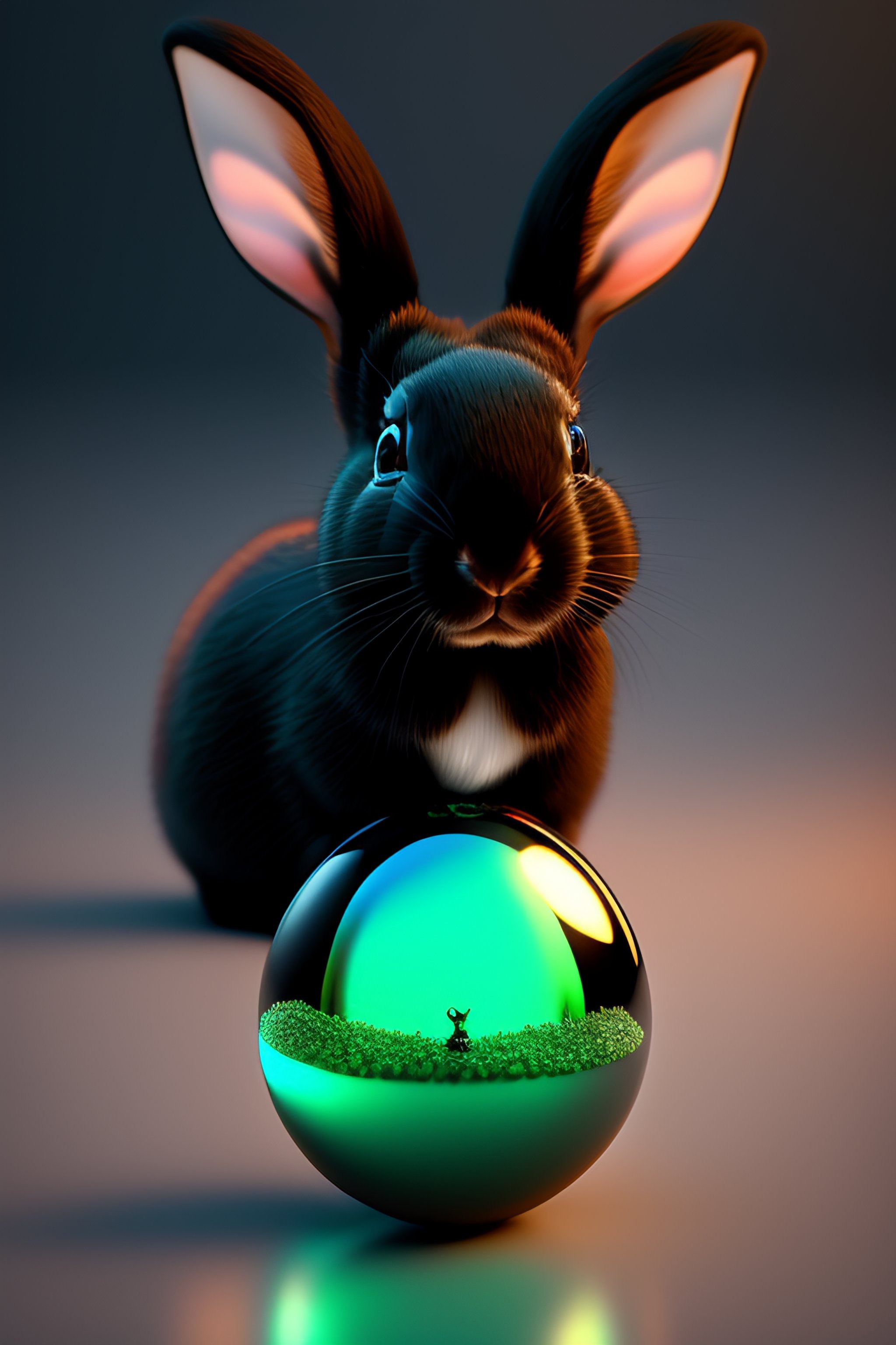 Lexica - A cute adorable baby black rabbit made of crystal ball with ...