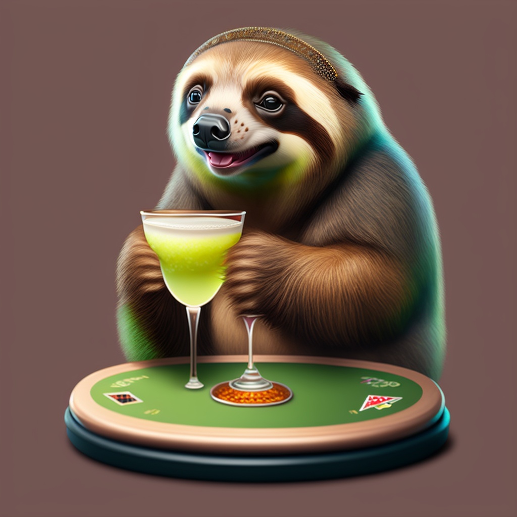 Lexica - Realistic sloth drinking a Margarita and playing poker ...