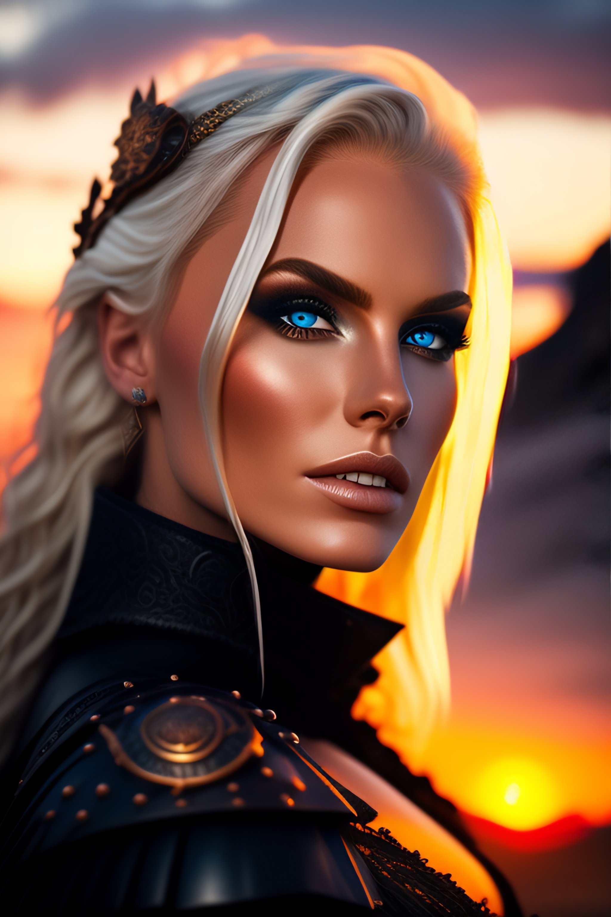 Lexica - Gothic blacksmith blonde woman, beautiful face, ice, granite ...