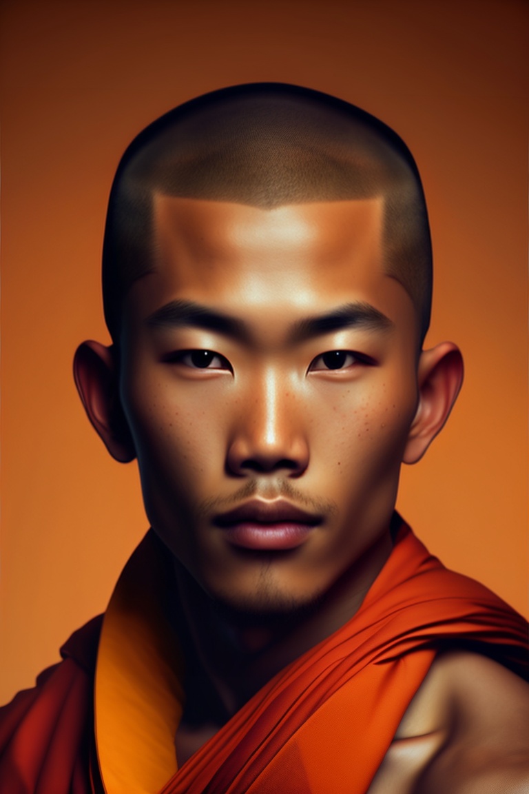 Lexica - Buddhist monk age of 25, eyes open looking forward