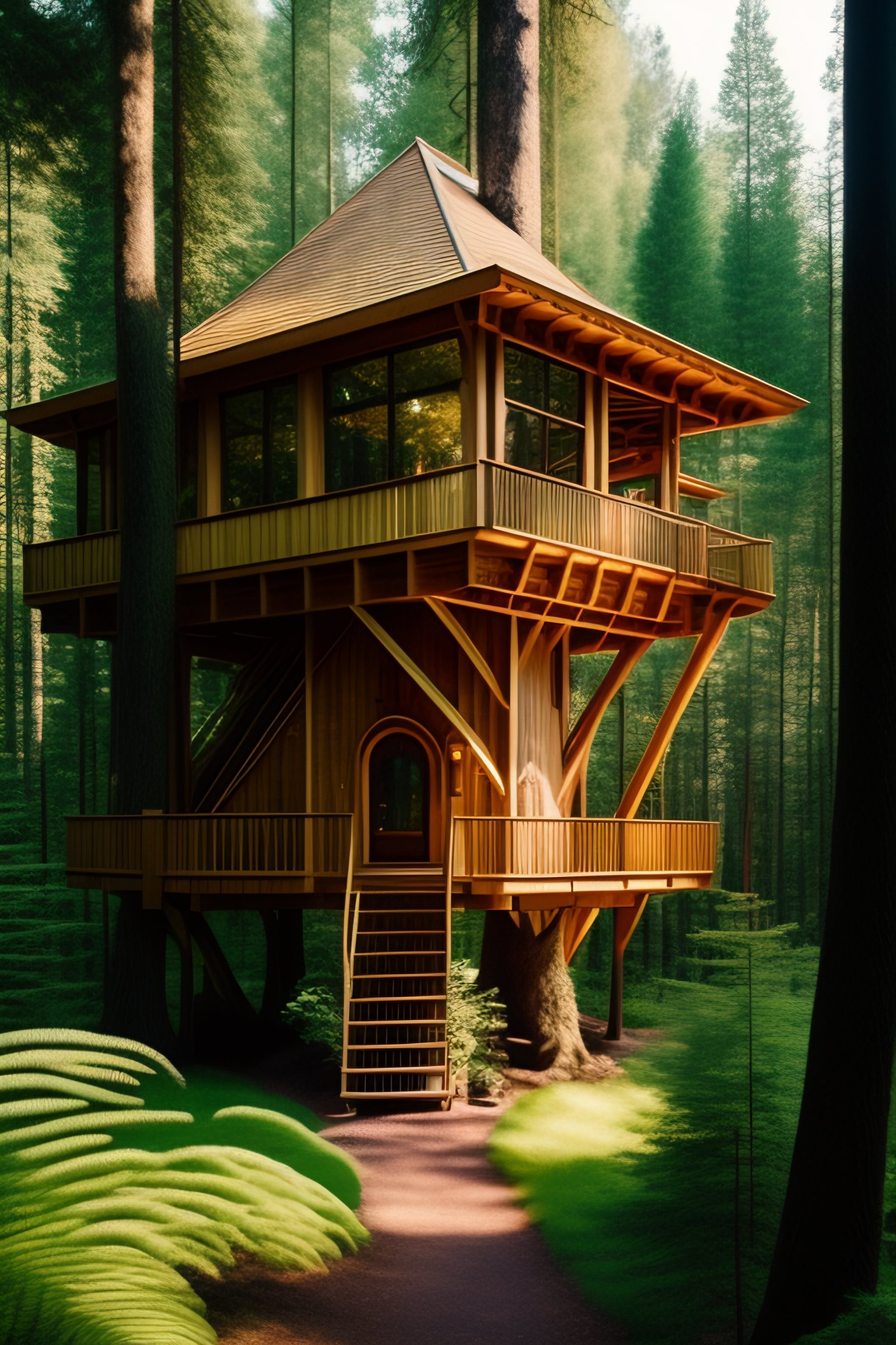 Lexica - Golden treehouse in lush forest, better homes and hardens ...