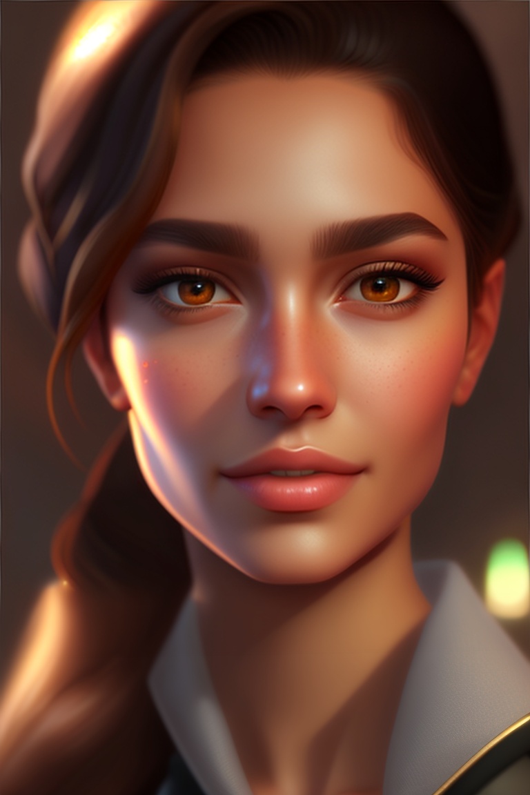 Lexica - Brunette girl, brown hazel eyes ponytail, skin details, high ...